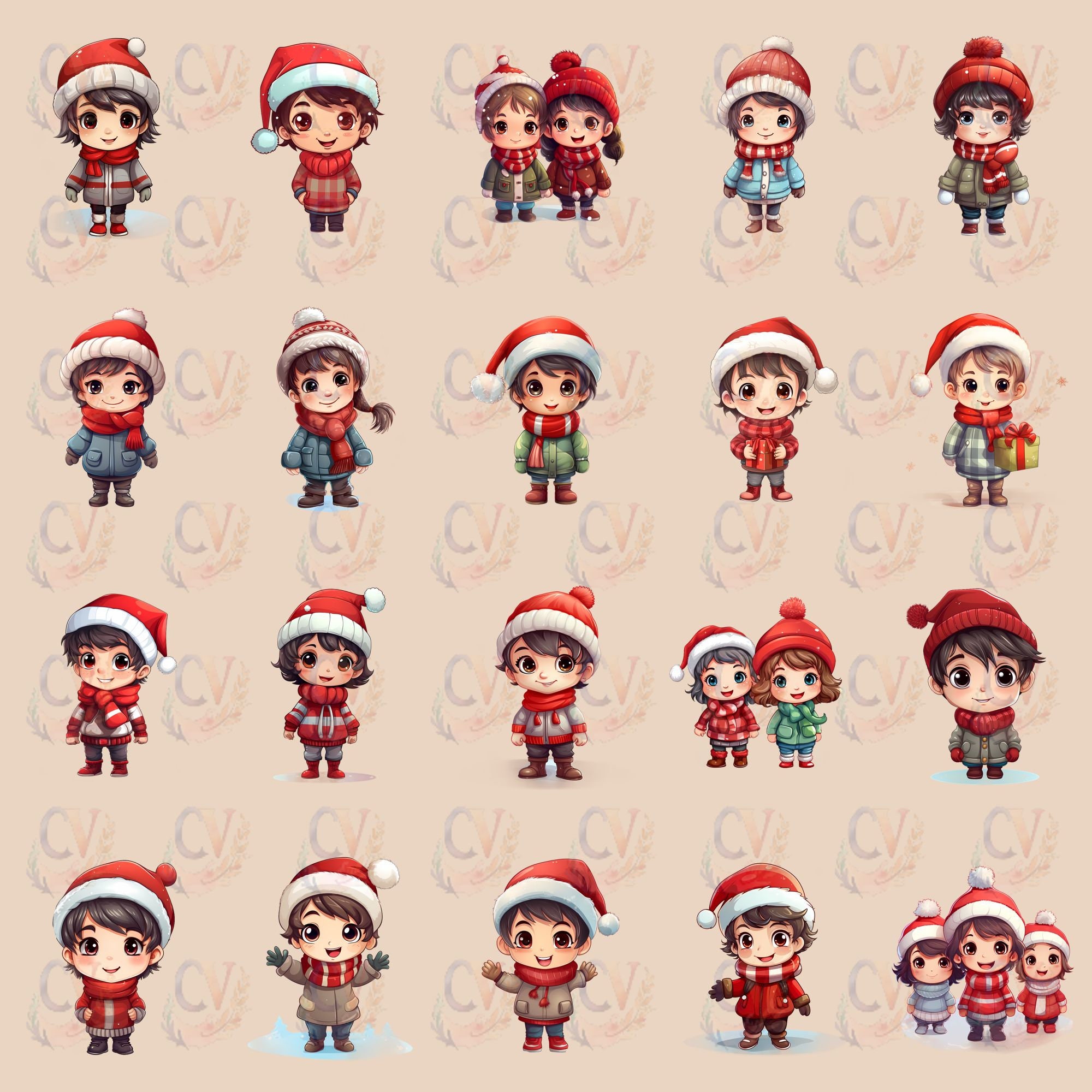 Cute Christmas Kids Clipart, Children Illustration Bundle, Boy and Girl ...