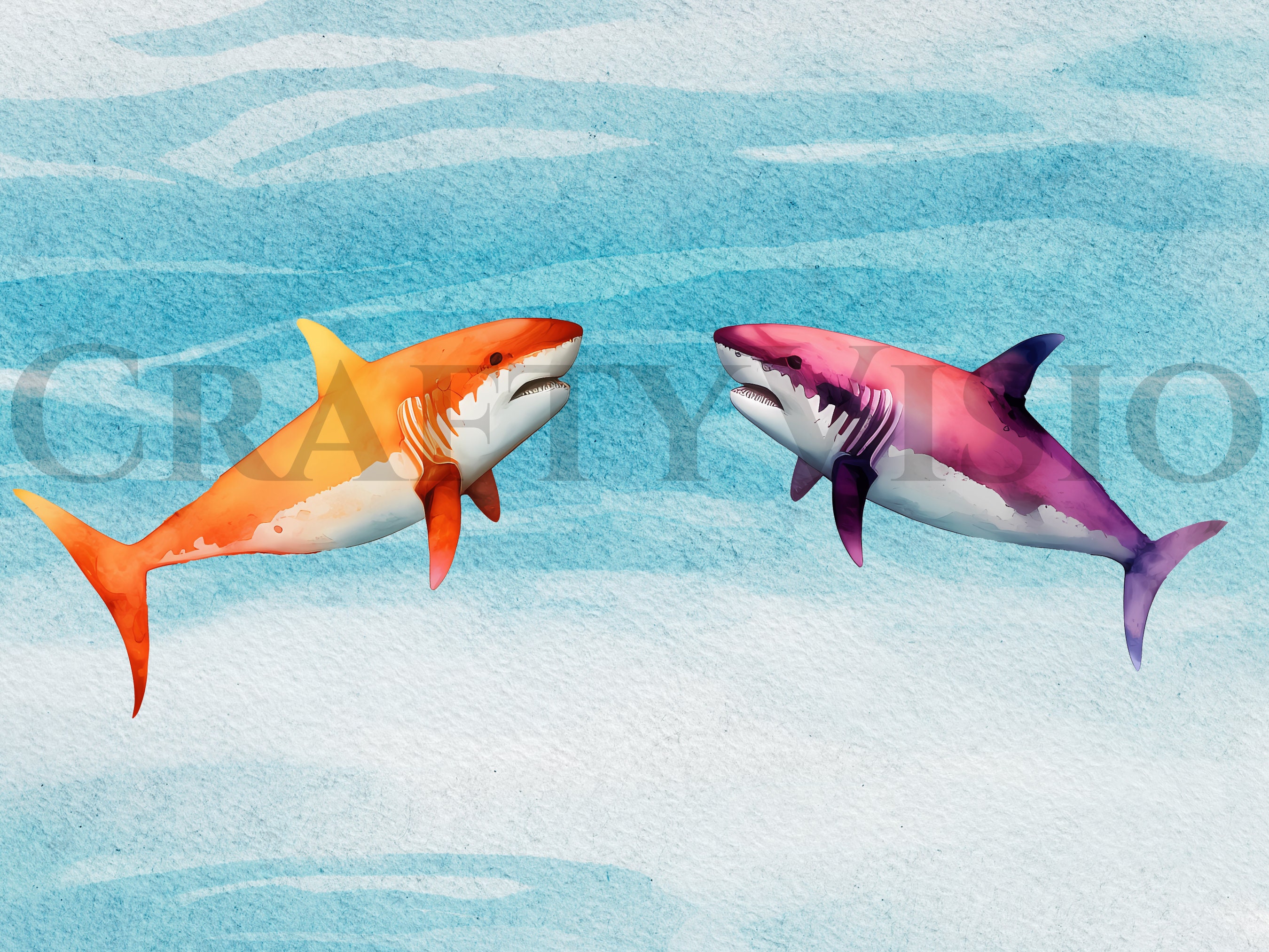 Shark Clipart, Watercolor Bundle, PNG Files, Junk Journals, Paper Craft ...