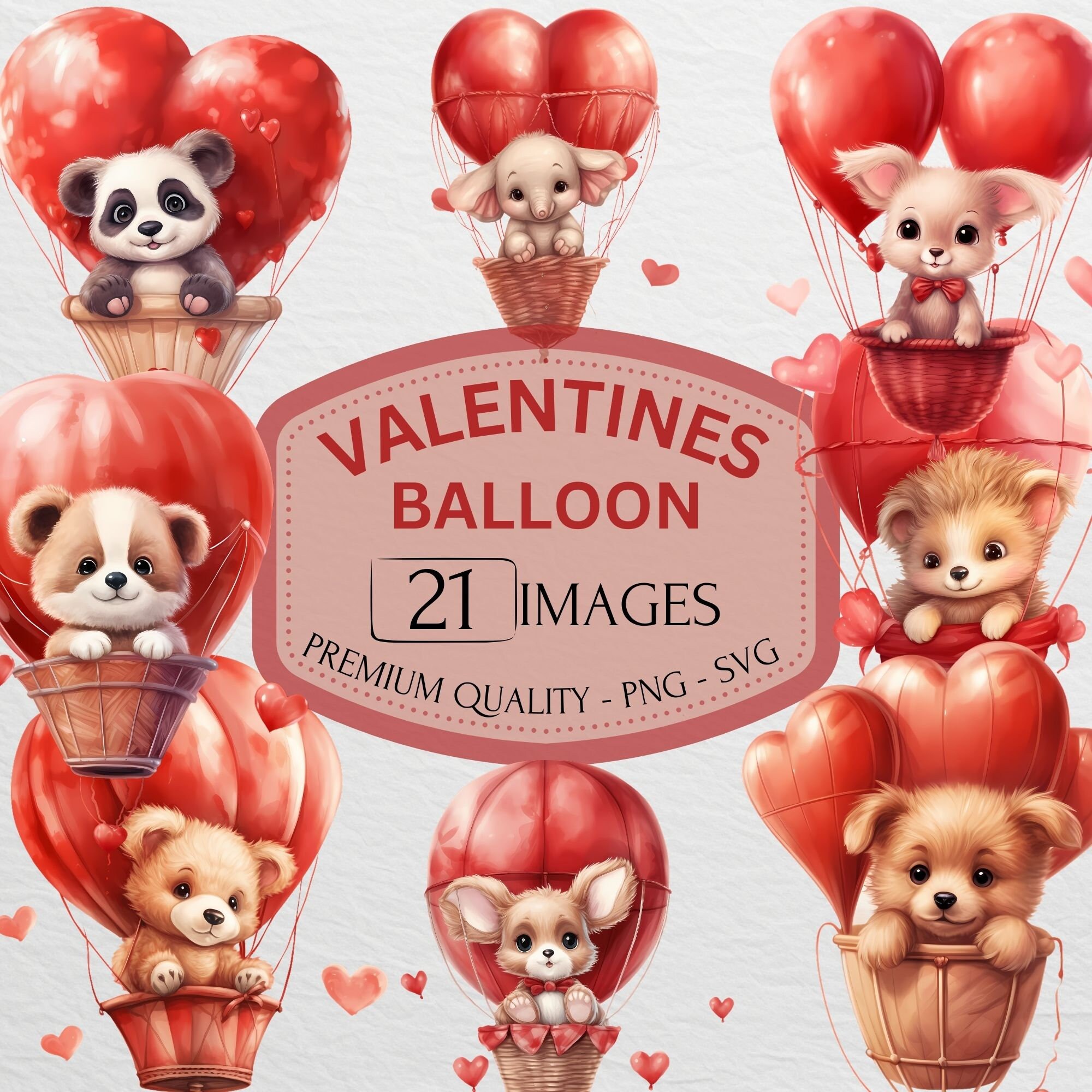 Cute Watercolor Hot Air Balloon Baby Animals Clipart, Valentines Day ...