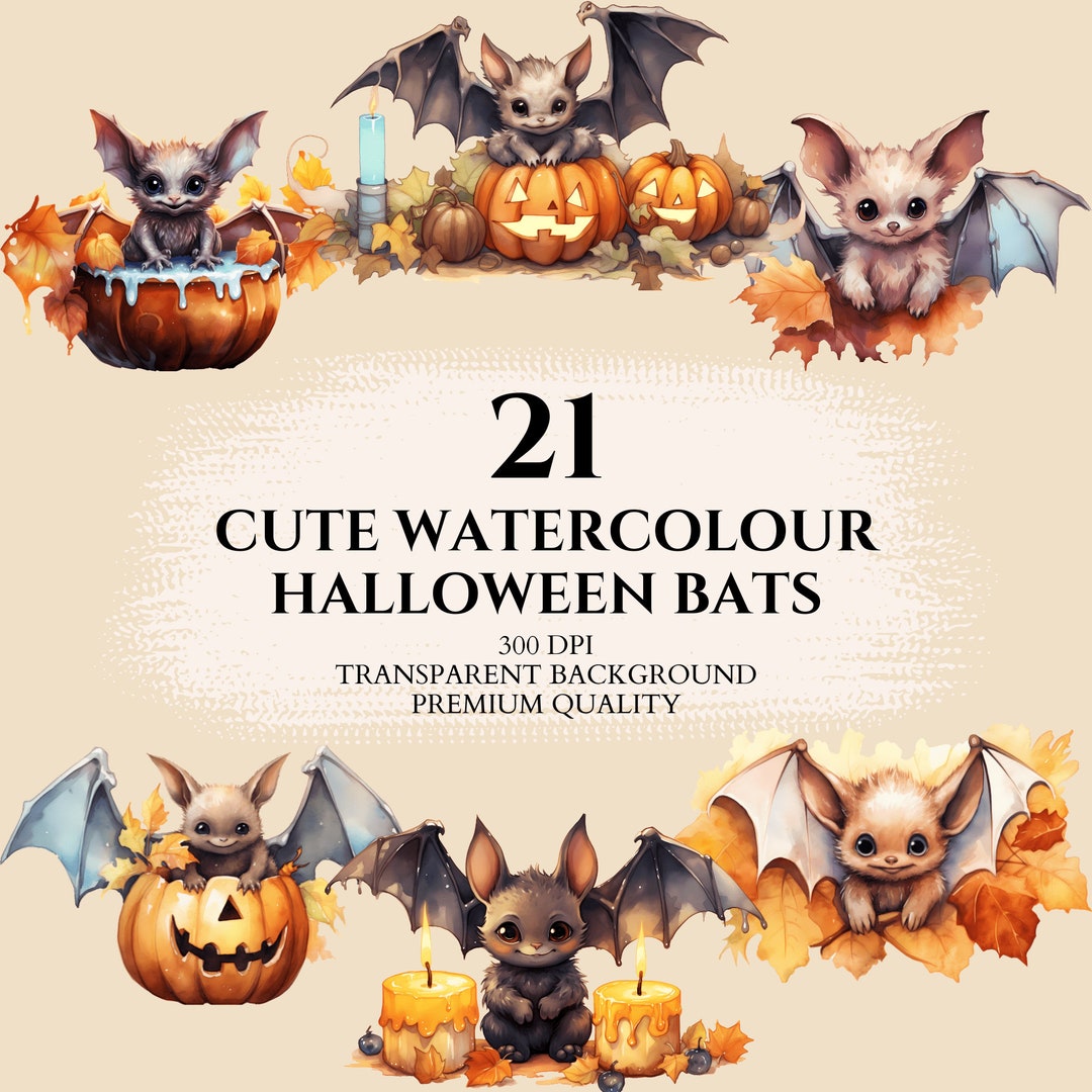 Watercolor Halloween Bat Clipart, Spooky Bats, PNG Bundle, Printable ...