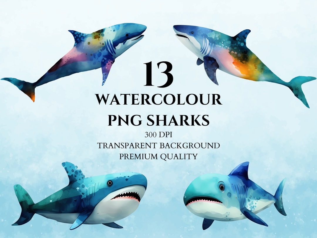 Shark Clipart, Watercolor Bundle, PNG Files, Junk Journals, Paper Craft ...