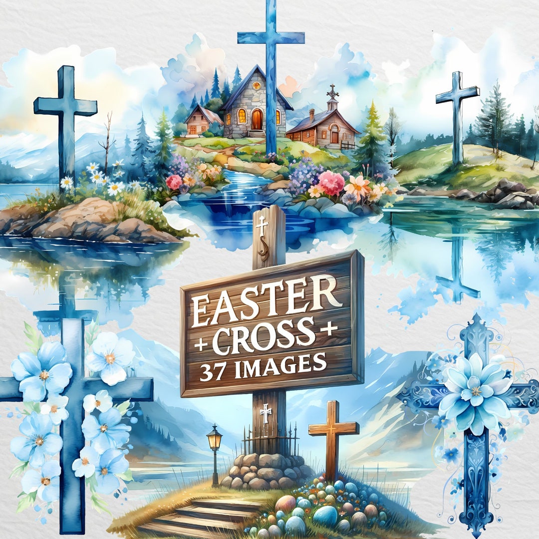 Watercolor Easter Cross Clipart, Spiritual Graphics Bundle, Religion ...