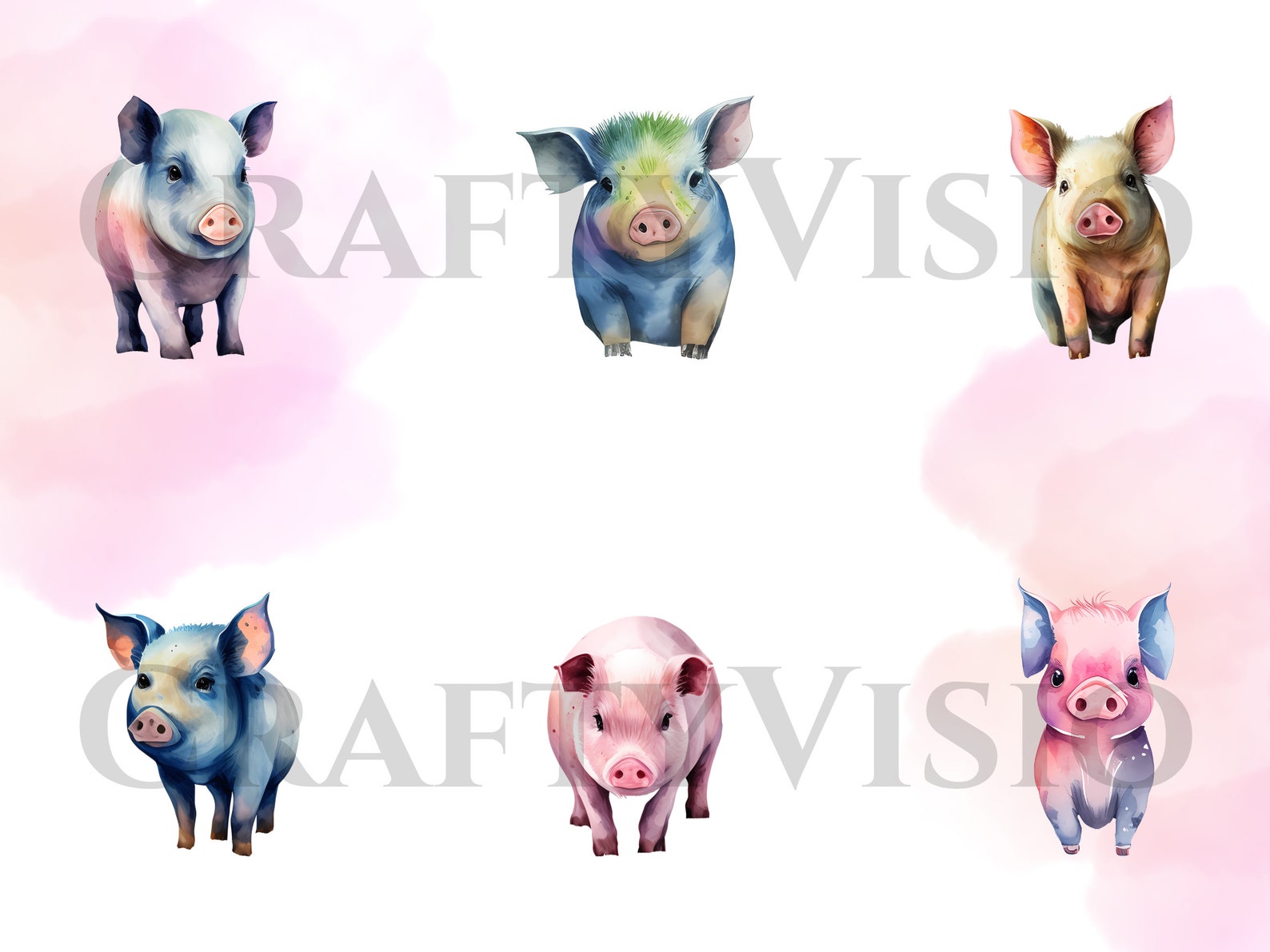 Watercolor Pig, Clipart, Digital Download, PNG Bundle, Baby Shower ...