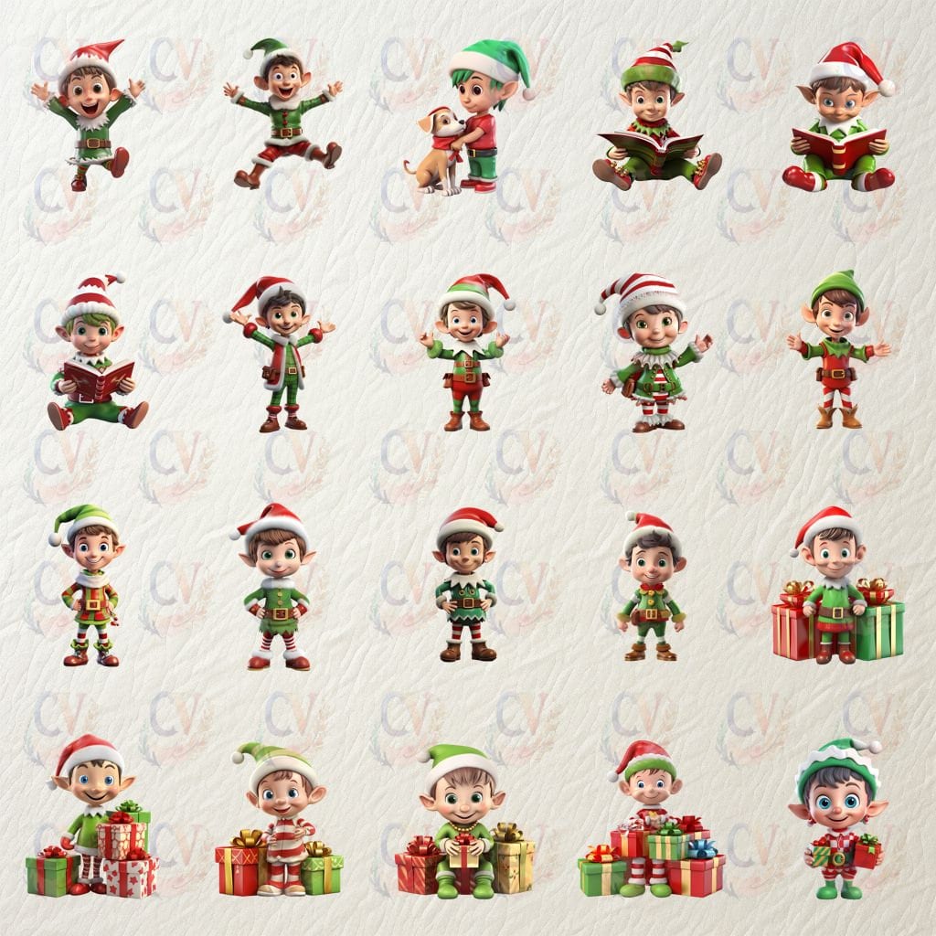 Cute 3D Christmas Elves Clipart, Xmas Elf Illustration Bundle, Xmas ...