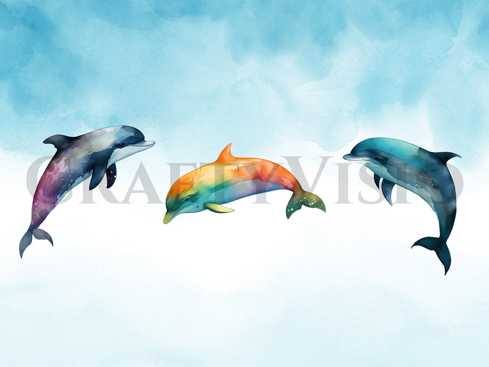 Watercolor Dolphin Clipart, Digital Download, PNG Bundle, Undersea ...
