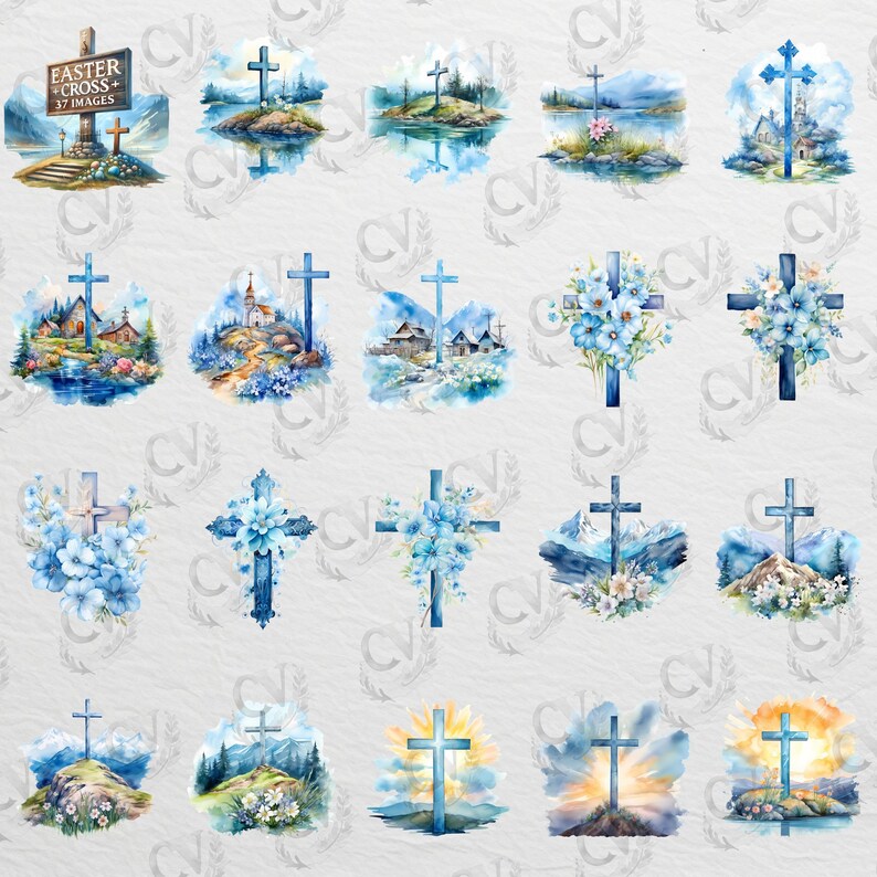 Watercolor Easter Cross Clipart, Spiritual Graphics Bundle, Religion ...