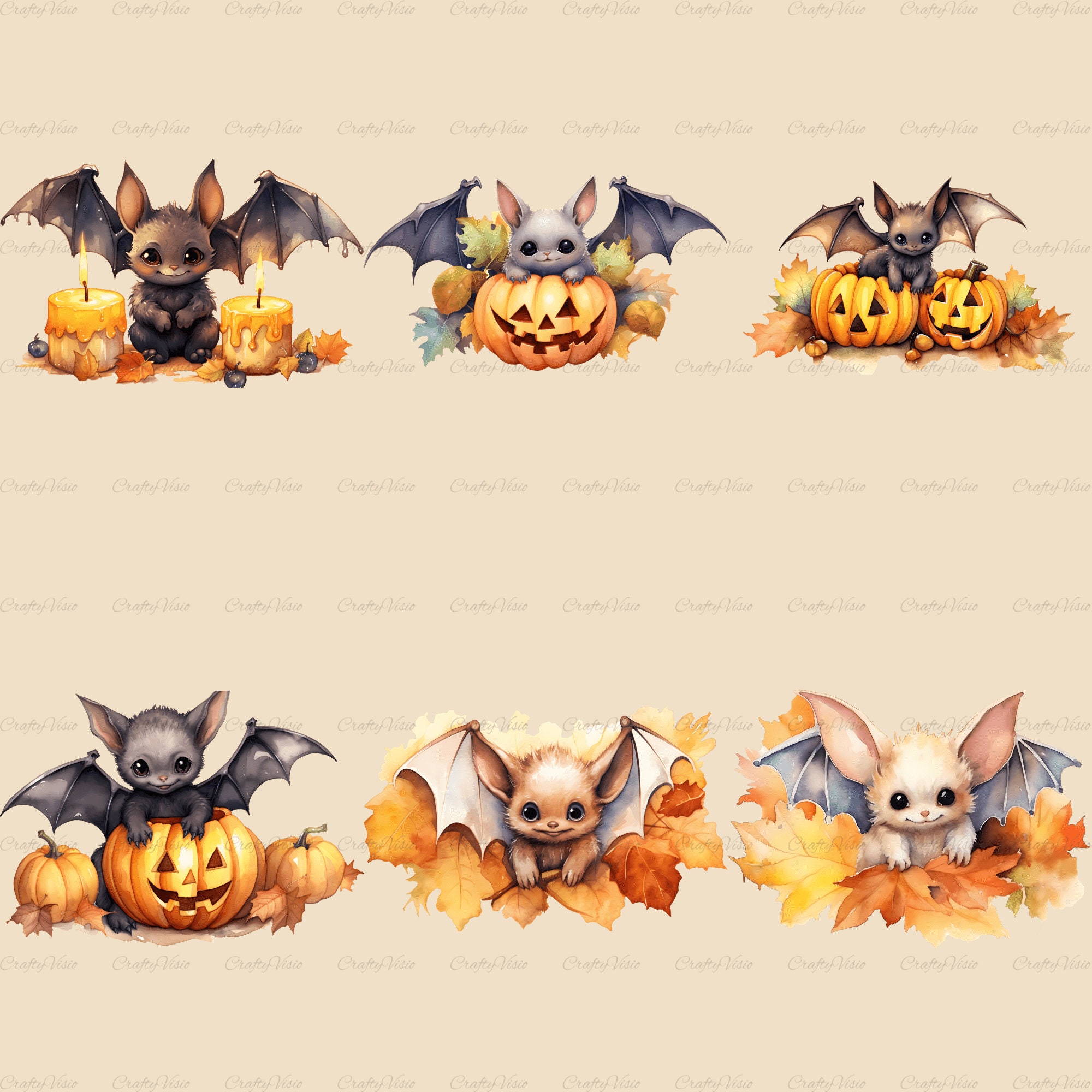 Watercolor Halloween Bat Clipart, Spooky Bats, PNG Bundle, Printable ...