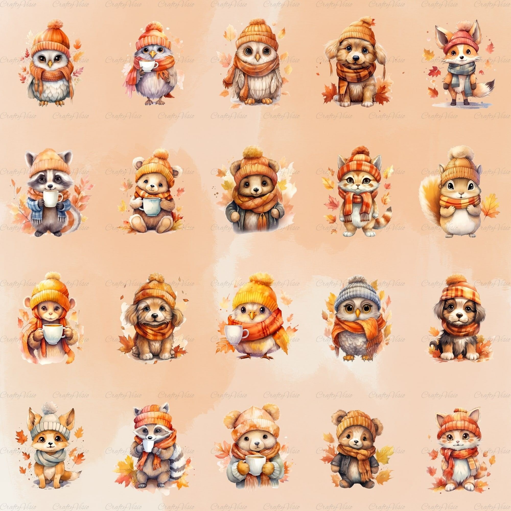 Watercolor Autumn Mega Clipart Bundle, Fall Season, Trees and Leaves ...