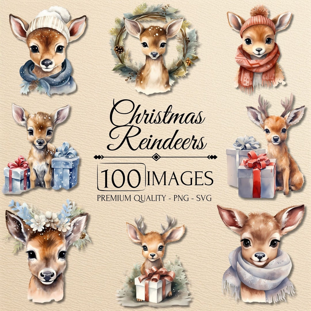 Cute Watercolor Christmas Reindeer Clipart, Forest Animals Bundle, PNG ...
