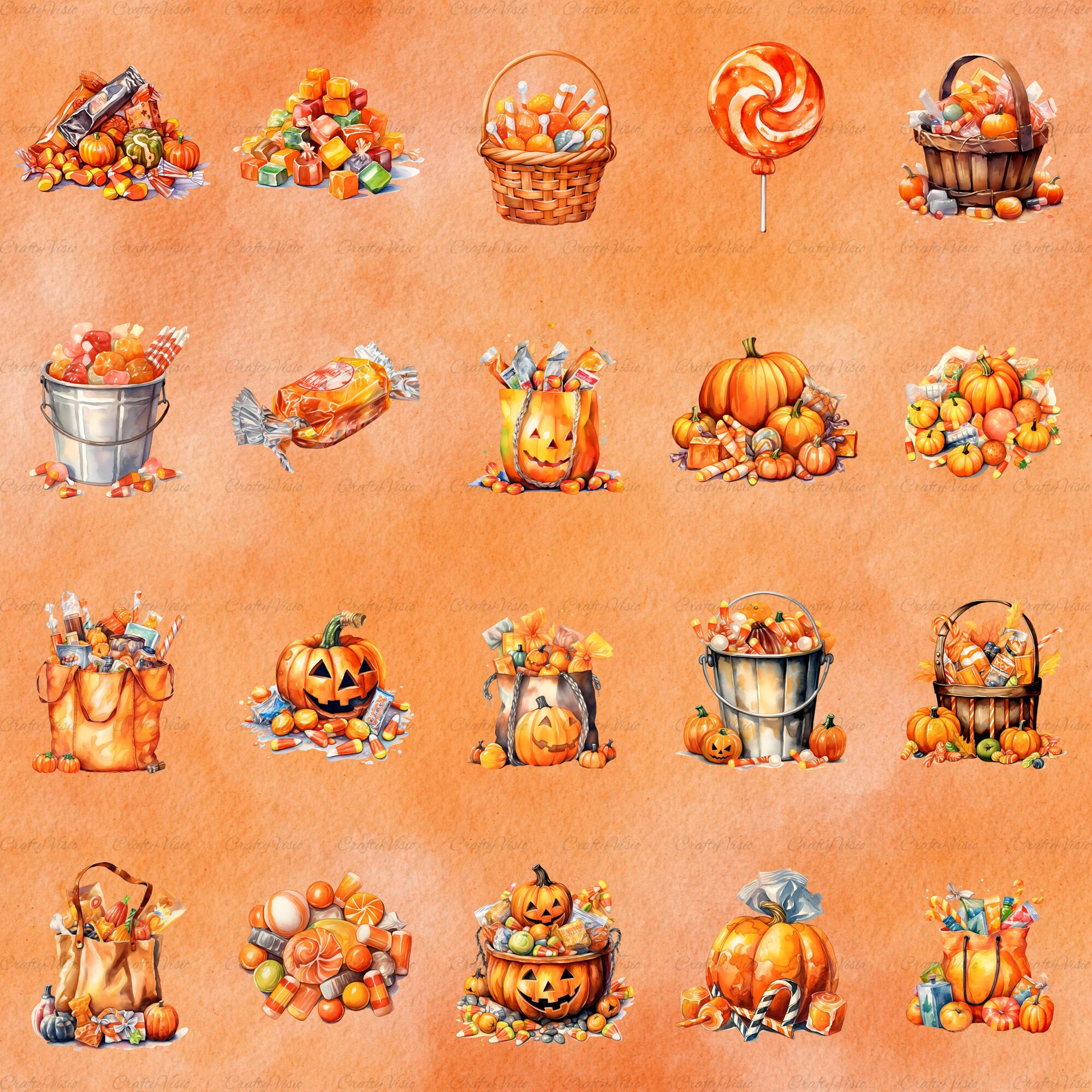 Watercolor Halloween Candies Clipart, Sweets Bundle, Spooky PNG ...
