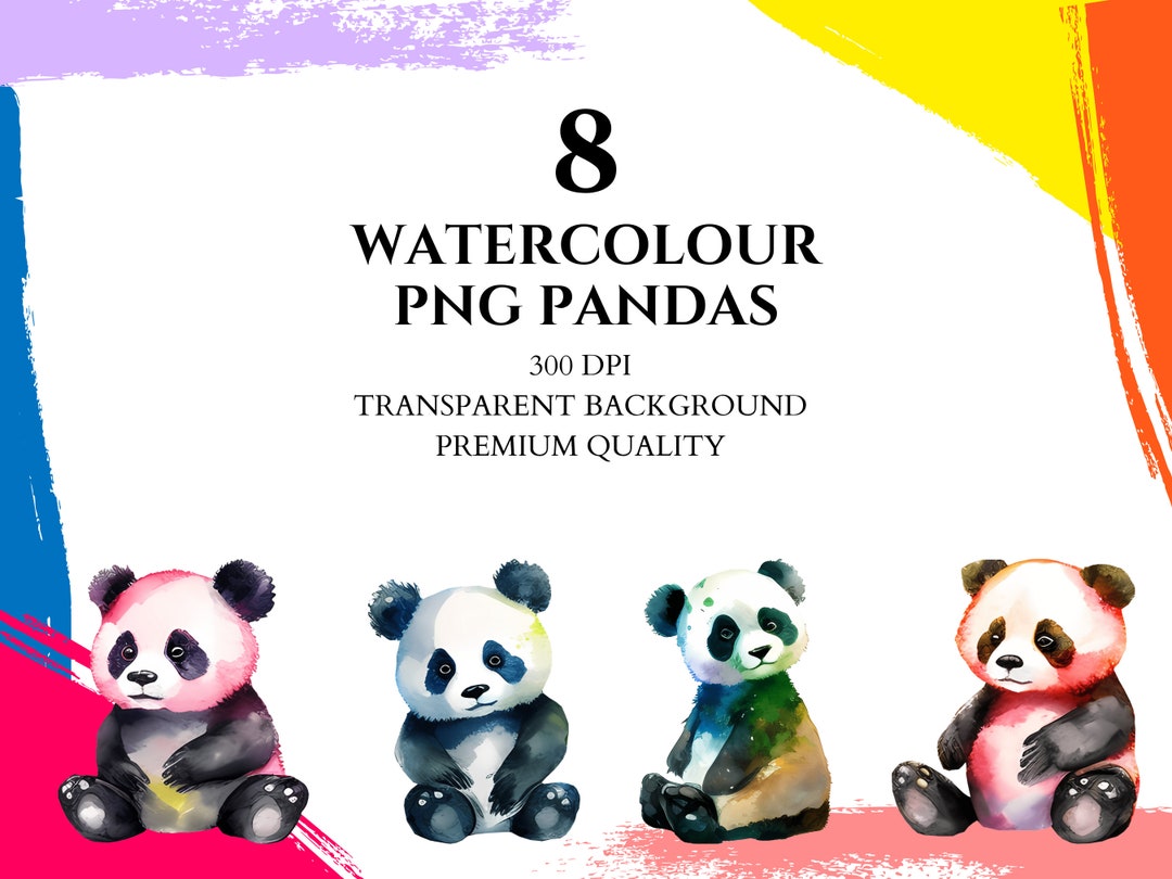 Panda Clipart, Watercolor PNG, Instant Download, Image Bundle ...