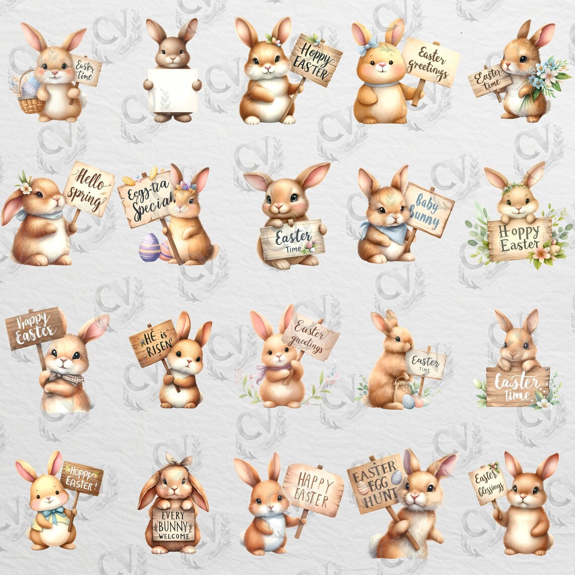 Watercolor Easter Bunnies Clipart, Spring Bundle, Cute Baby Animals ...