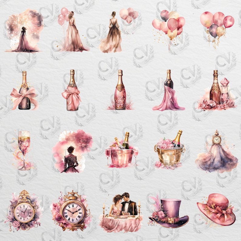 Happy New Year Watercolor Clipart, Party and Celebration Graphics ...