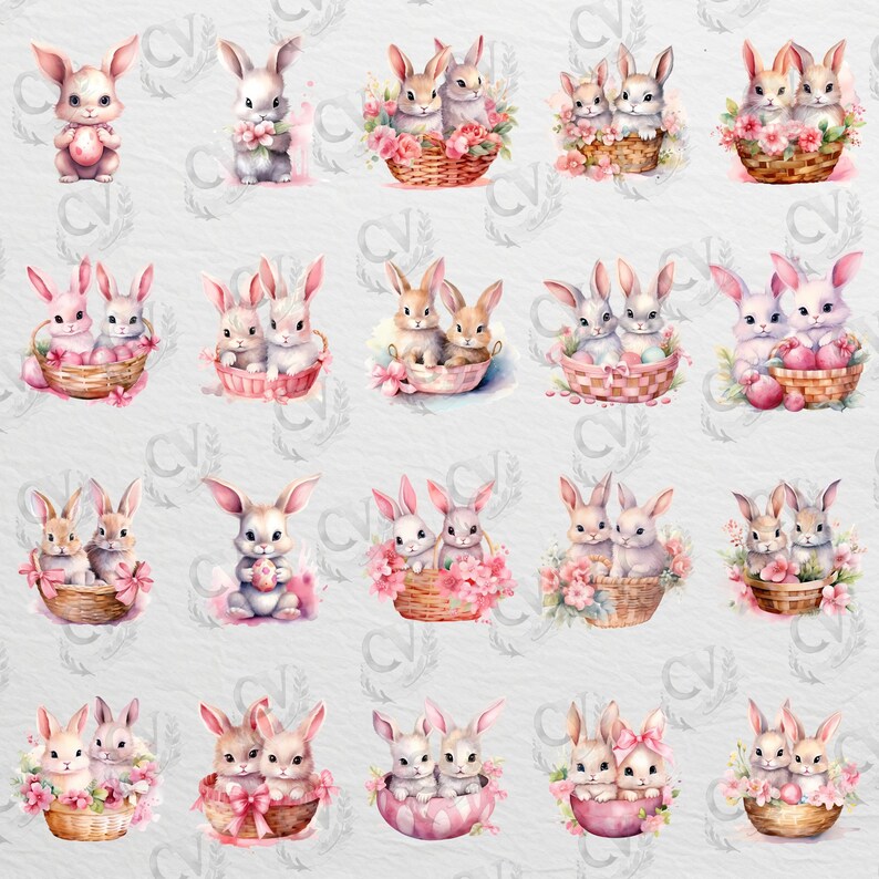 Watercolor Easter Bunnies Clipart, Spring Bundle, Cute Baby Animals ...
