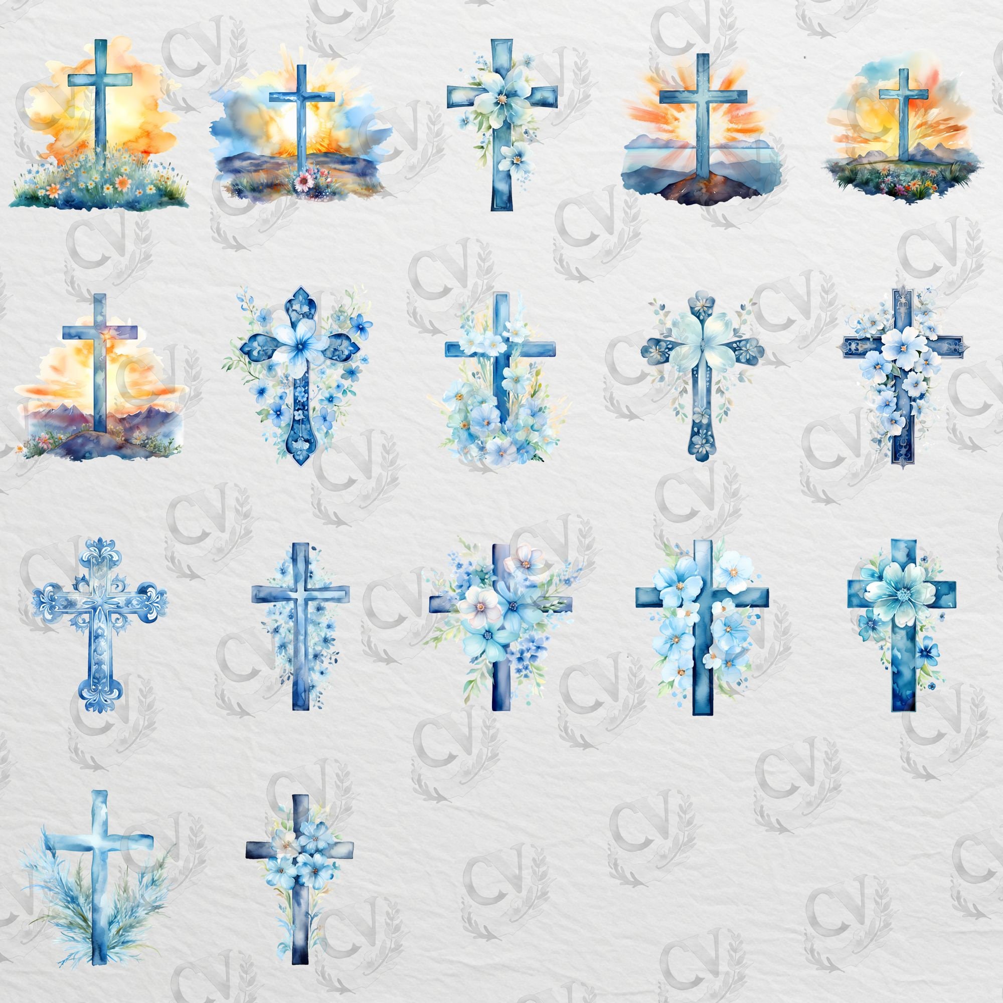 Watercolor Easter Cross Clipart, Spiritual Graphics Bundle, Religion ...