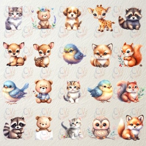 Cute Watercolor Baby Animals Clipart, Woodland Animals Bundle, Elephant ...