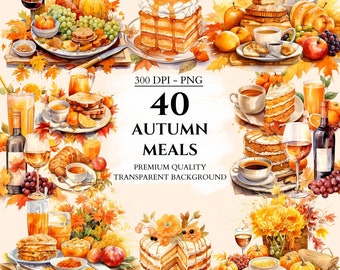 Thanksgiving Dessert Clipart Autumn Food Fall Watercolor Tasty - Etsy