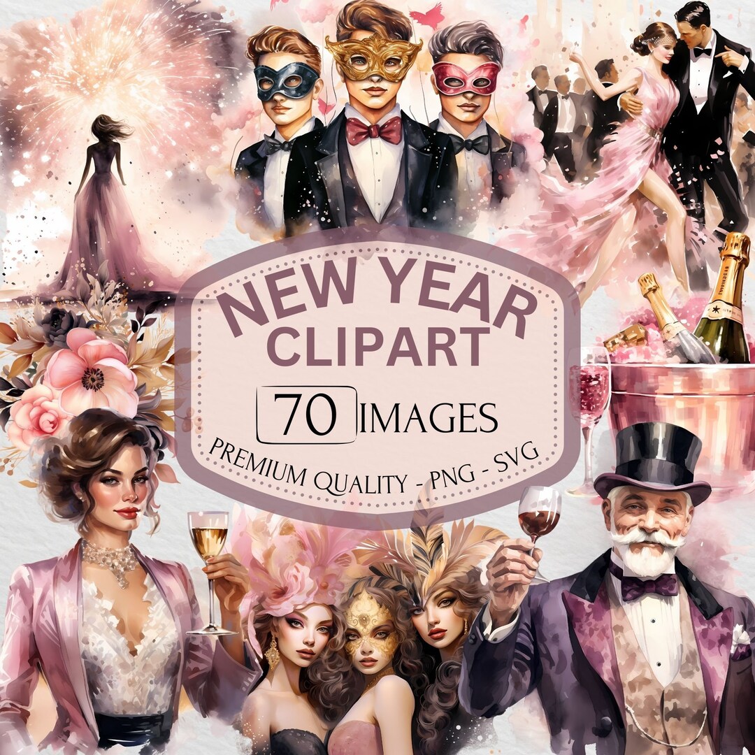 Happy New Year Watercolor Clipart, Party and Celebration Graphics ...