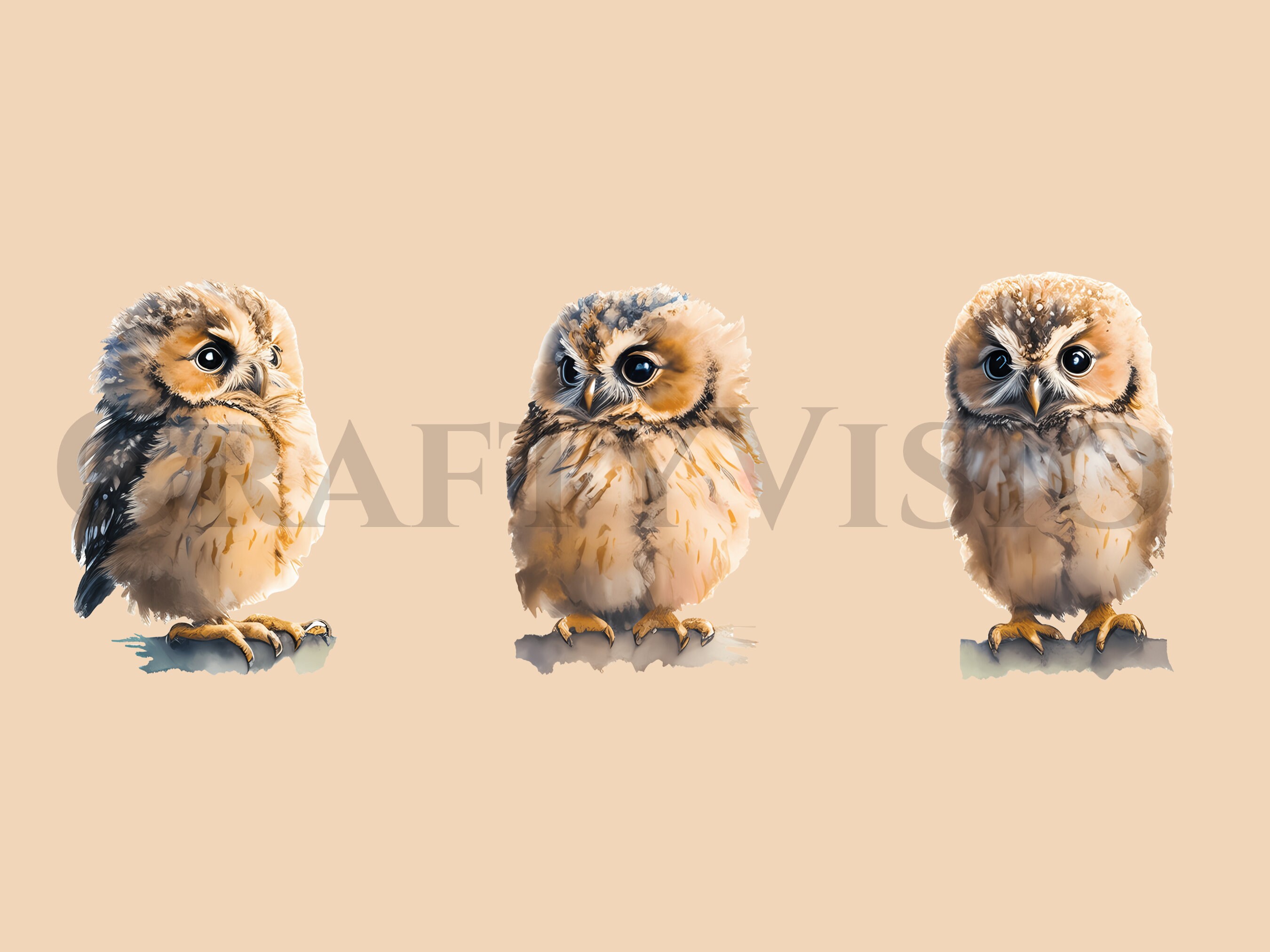 Watercolor Owl Clipart, Baby Owls, Png, Printable Image, Digital ...