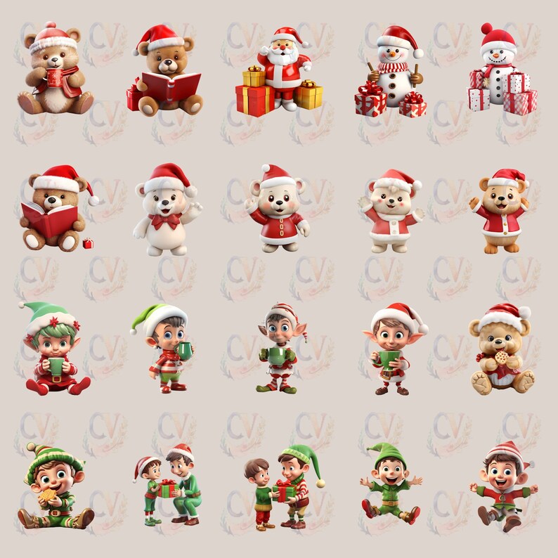 Cute 3D Christmas Characters Clipart, Xmas Illustrations Bundle, Santa ...