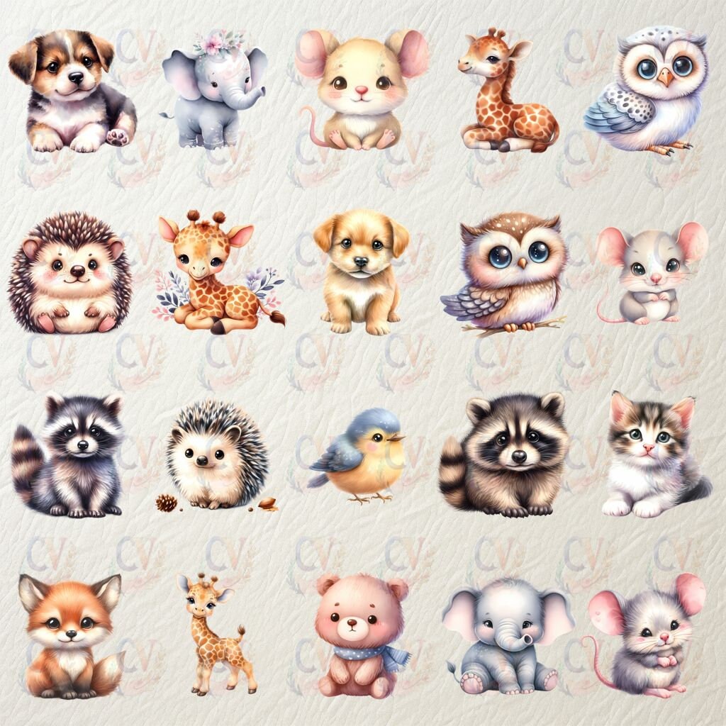 Cute Watercolor Baby Animals Clipart, Woodland Animals Bundle, Elephant ...