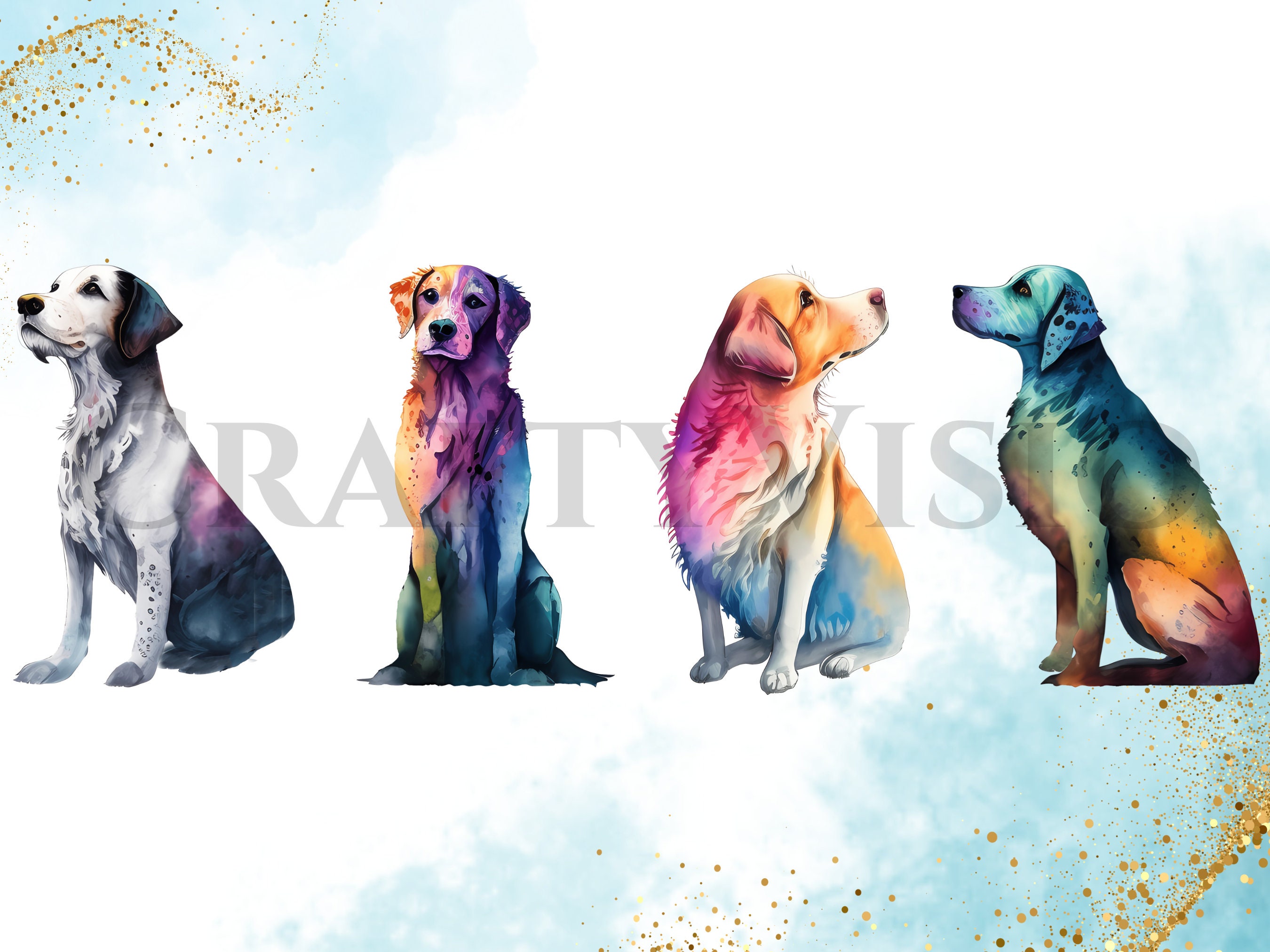 Dog Clipart, Watercolor PNG Bundle, Digital Download, Printable Image ...