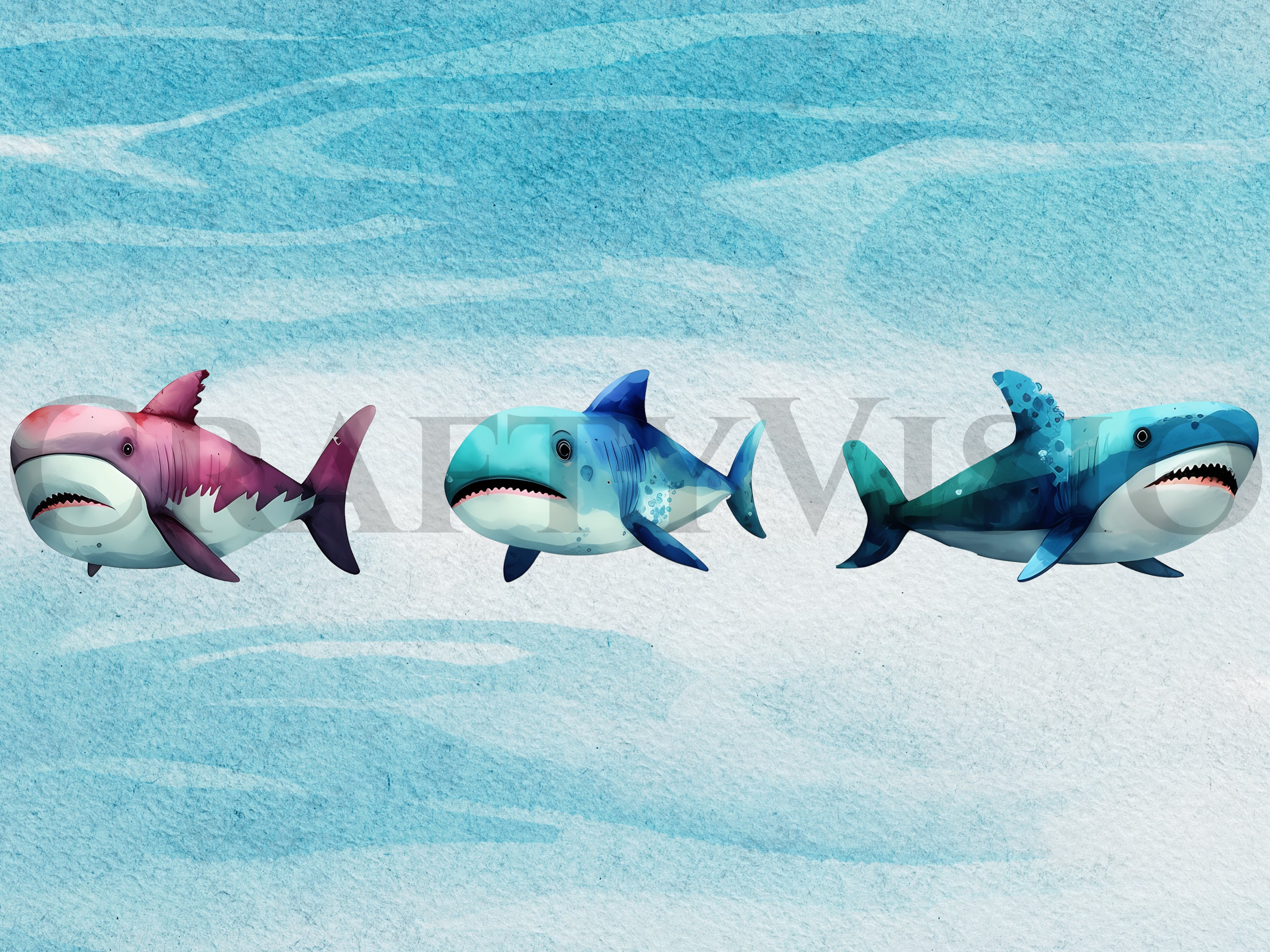 Shark Clipart, Watercolor Bundle, PNG Files, Junk Journals, Paper Craft ...