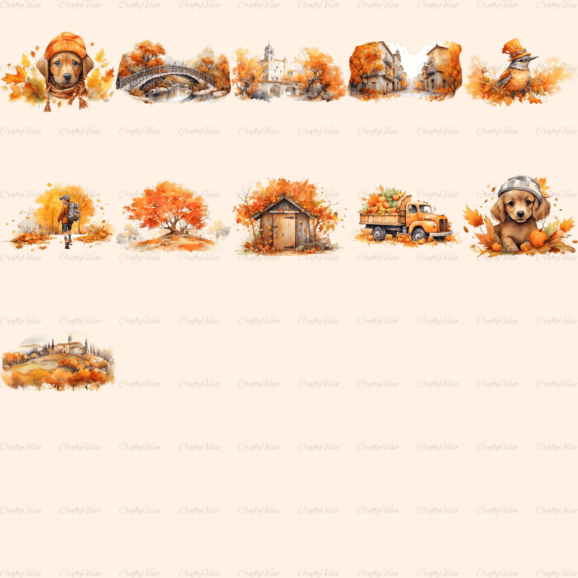 Watercolor Autumn Clipart Bundle, Autumn Time, Fall Leaves and Trees ...