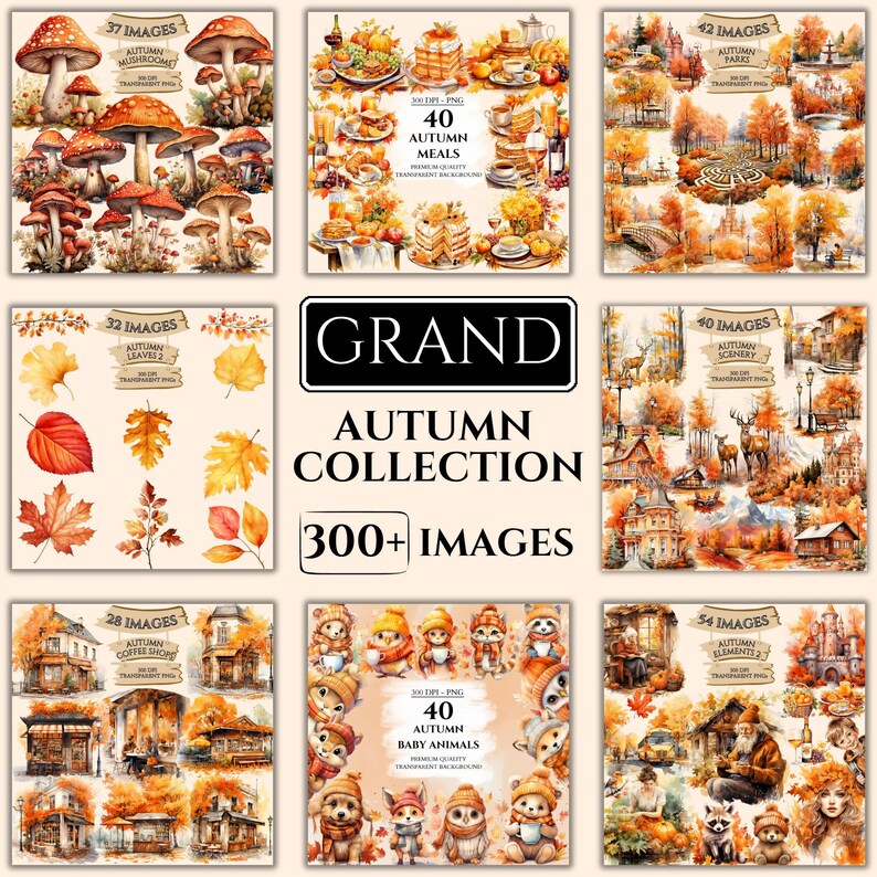 Watercolor Autumn Mega Clipart Bundle, Fall Season, Trees and Leaves ...