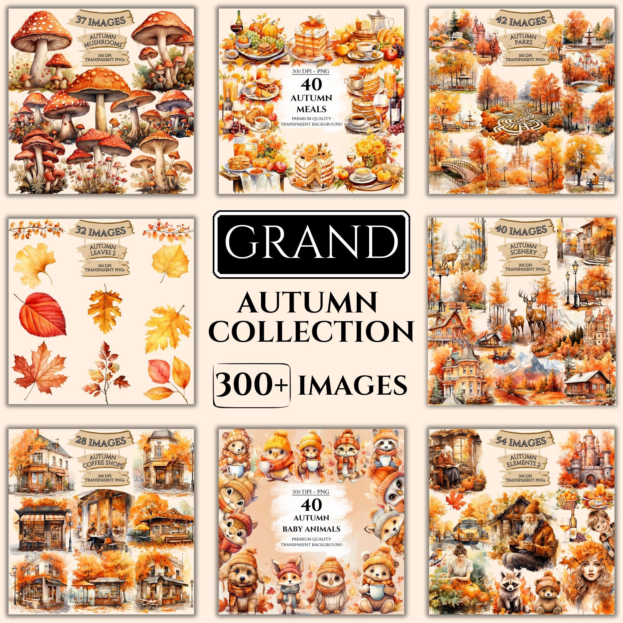 Watercolor Autumn Mega Clipart Bundle, Fall Season, Trees and Leaves ...