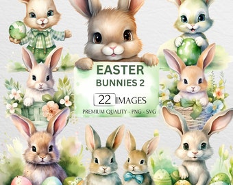 Watercolor Easter Bunnies Clipart, Spring Bundle,cute Baby Animals,png ...