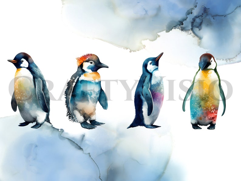 Penguin Watercolor Clipart, Instant Download, Digital File, PNG Bundle ...