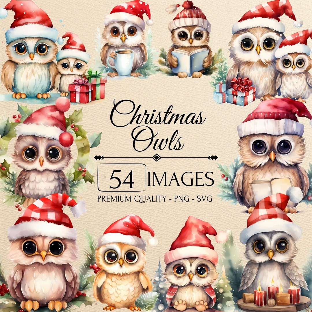 Cute Watercolor Christmas Owls Clipart, Woodland Baby Animals Bundle ...