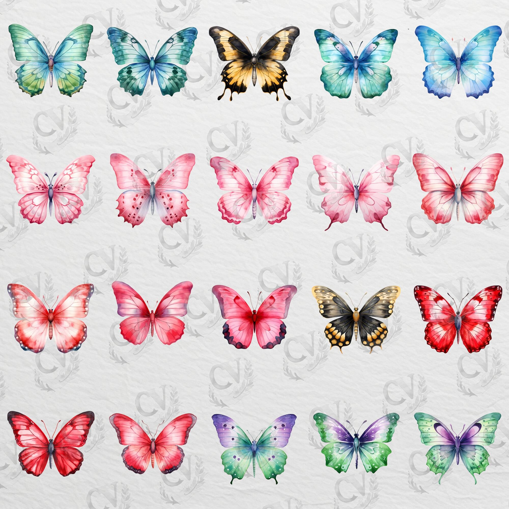 Watercolor Butterflies Clipart Bundle, Colorful Graphics, PNG and SVG ...