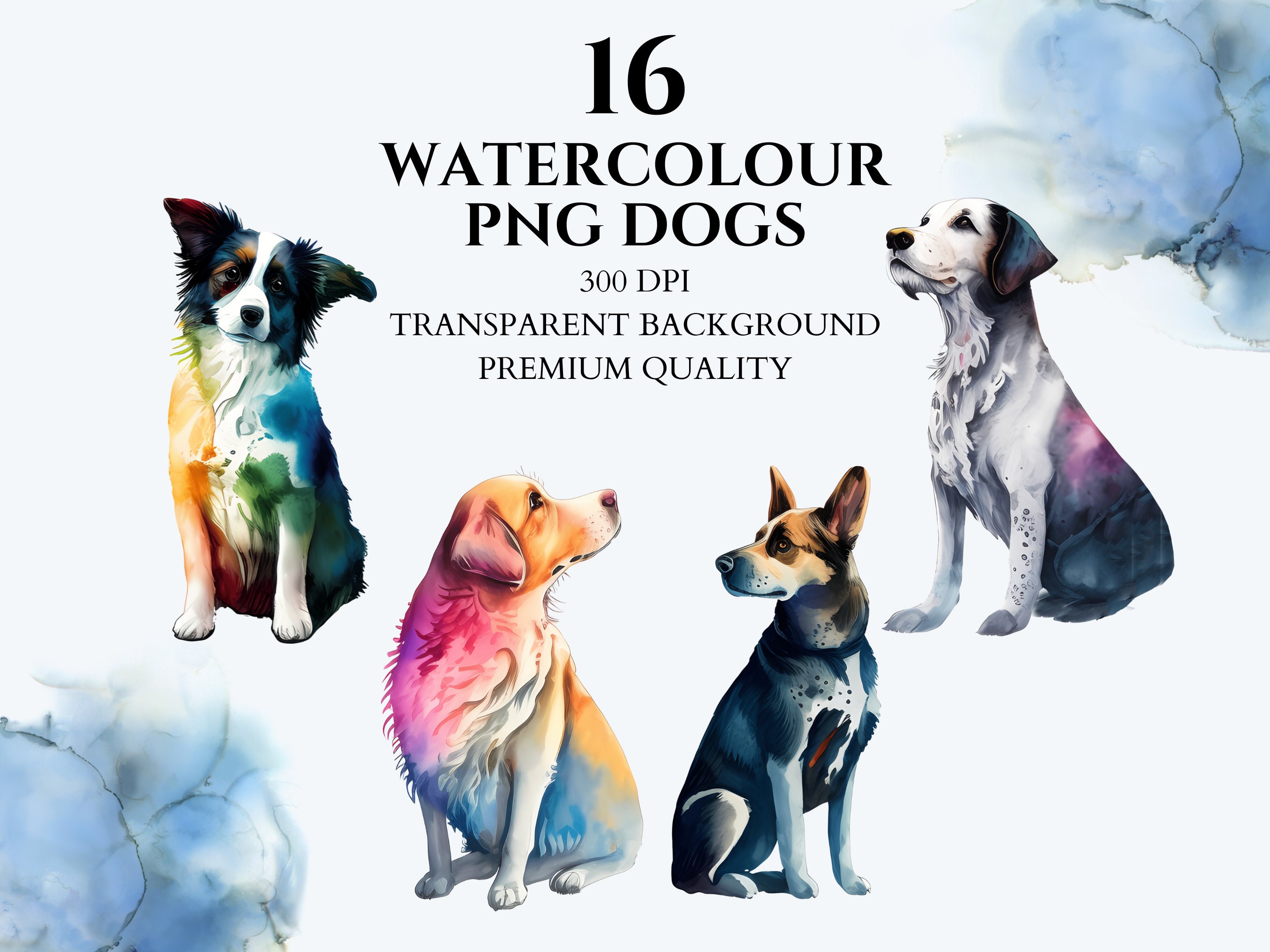 Dog Clipart, Watercolor PNG Bundle, Digital Download, Printable Image ...