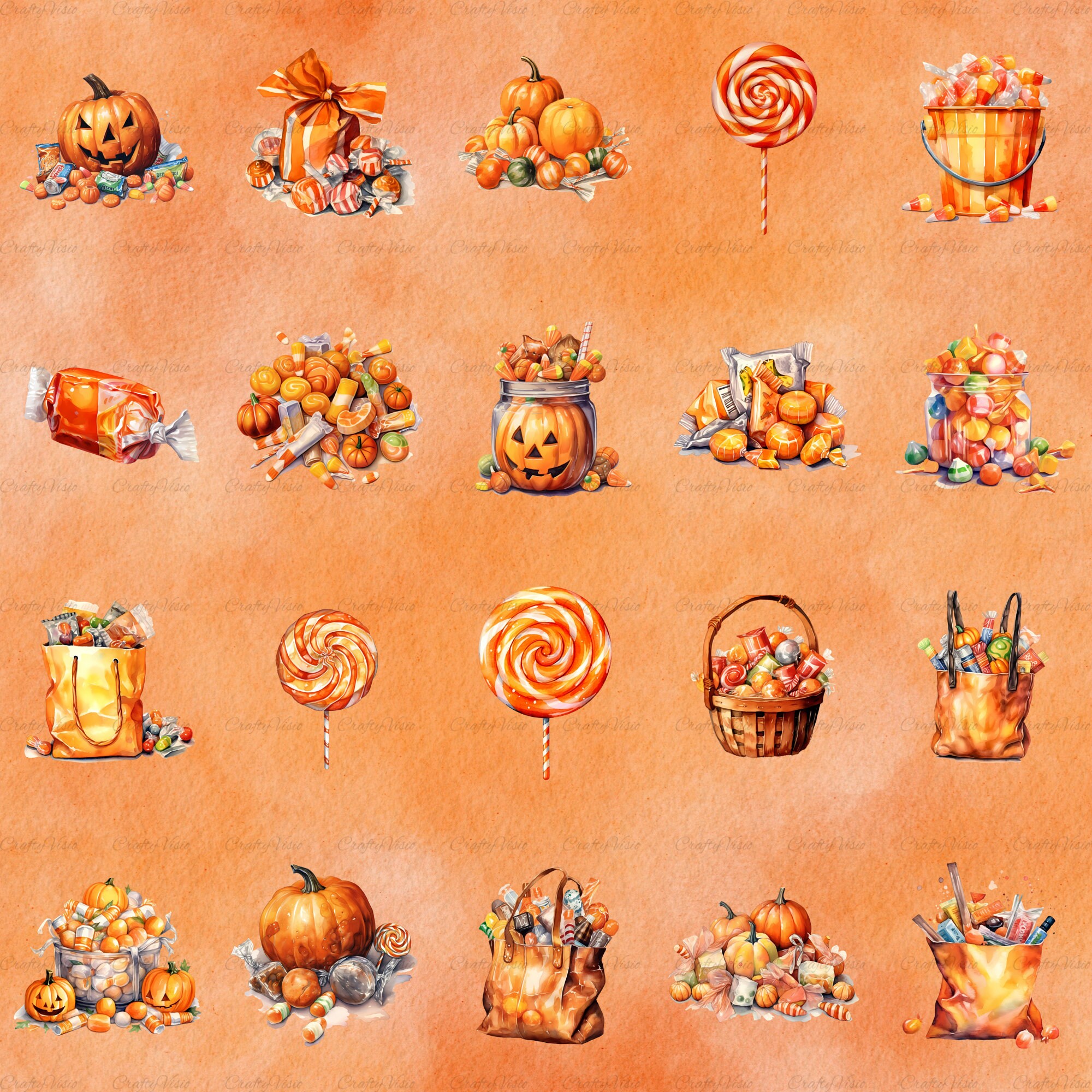 Watercolor Halloween Candies Clipart, Sweets Bundle, Spooky PNG ...