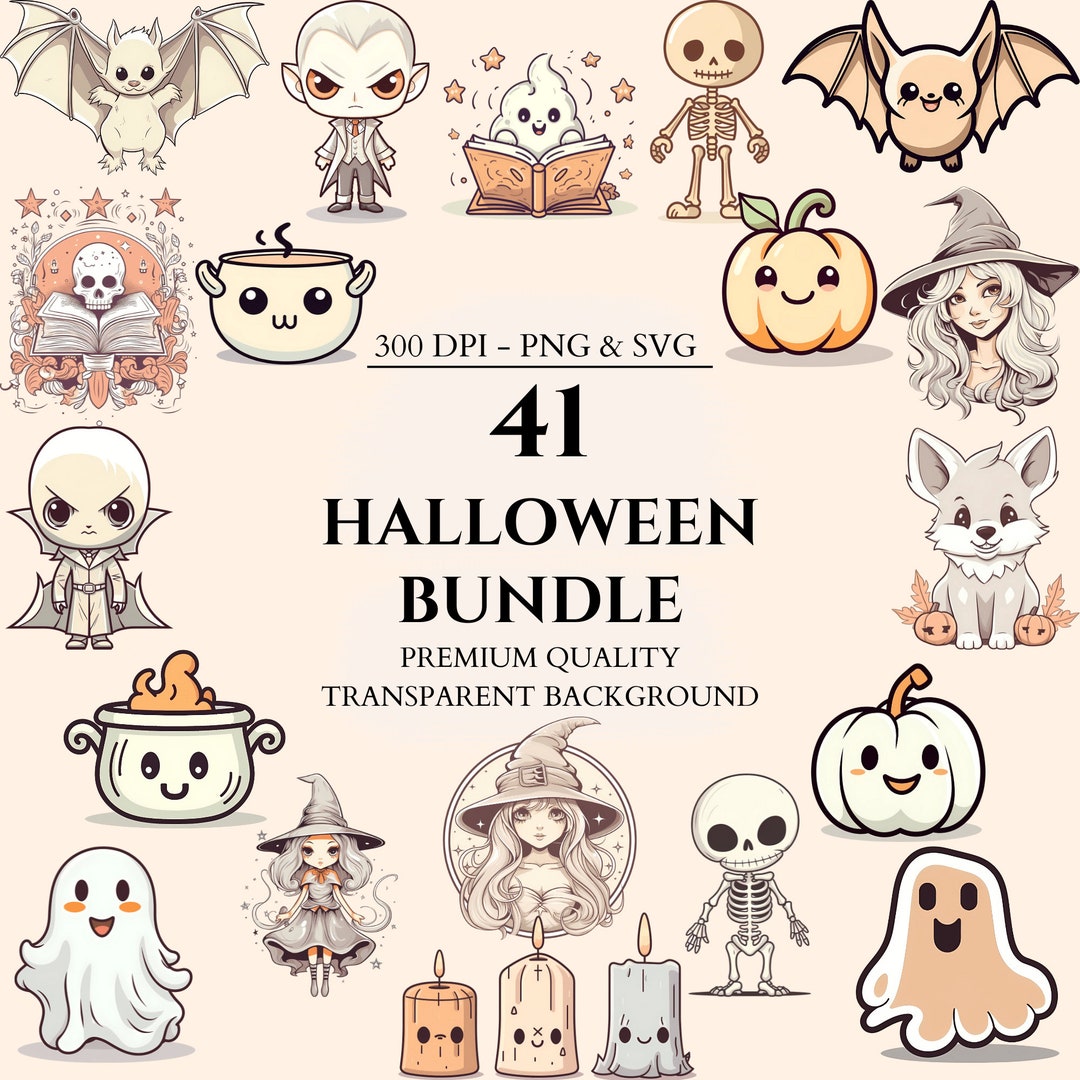 Cute Halloween Clipart Bundle, Spooky Vector Graphics, PNG and SVG ...