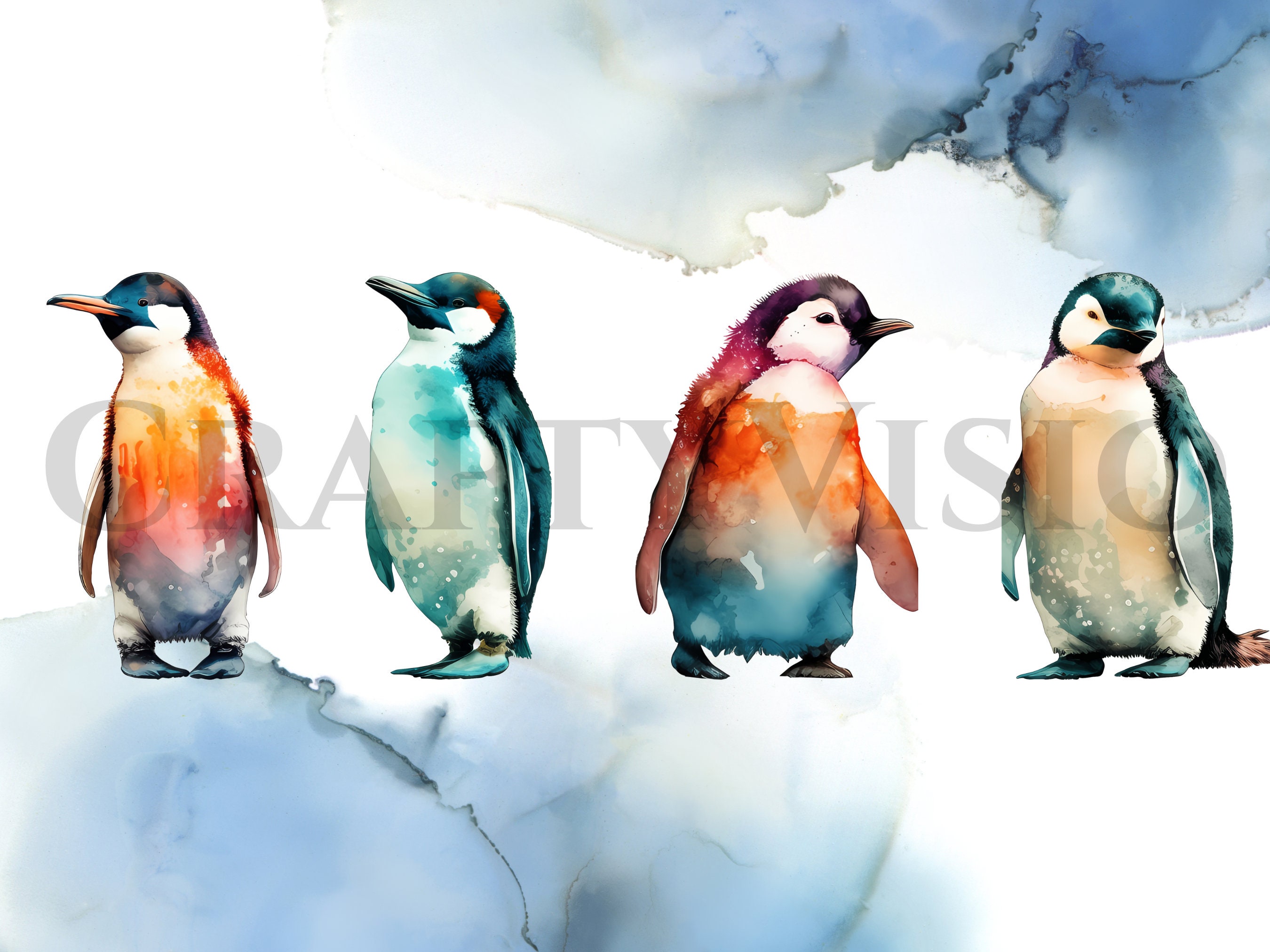 Penguin Watercolor Clipart, Instant Download, Digital File, PNG Bundle ...