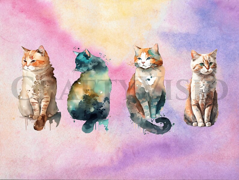 Watercolor Cats, Clipart Bundle, Printable Image, Digital Download ...