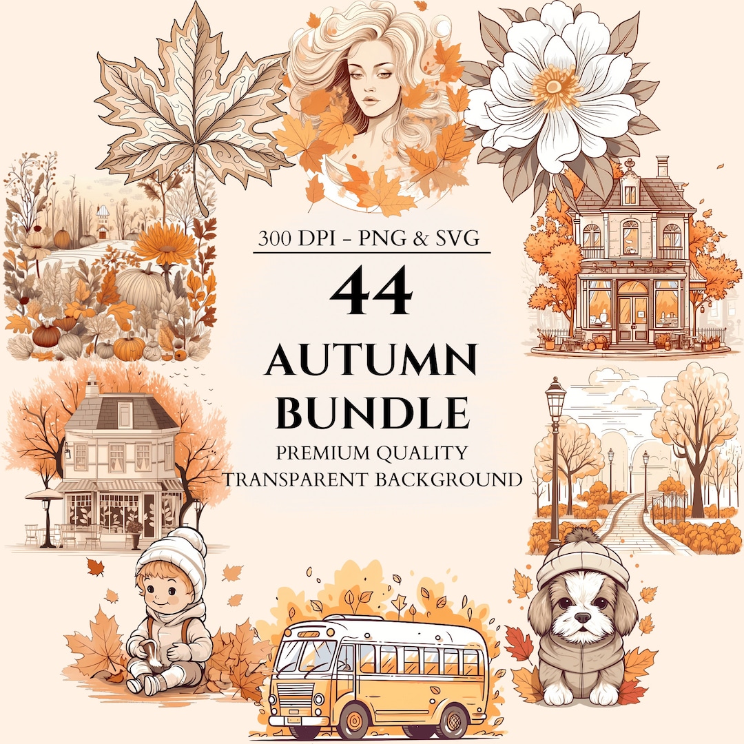 Autumn Clipart Elements, Fall Bundle, PNG and SVG, Sublimation Designs ...