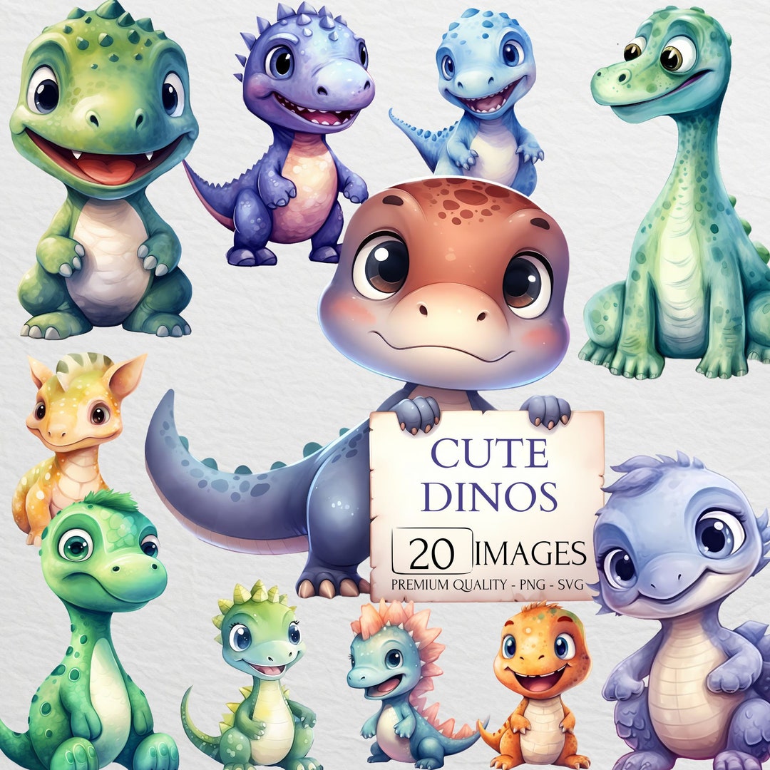 Cute Watercolor Dinosaurs Clipart, Baby Shower Bundle, T-rex ...