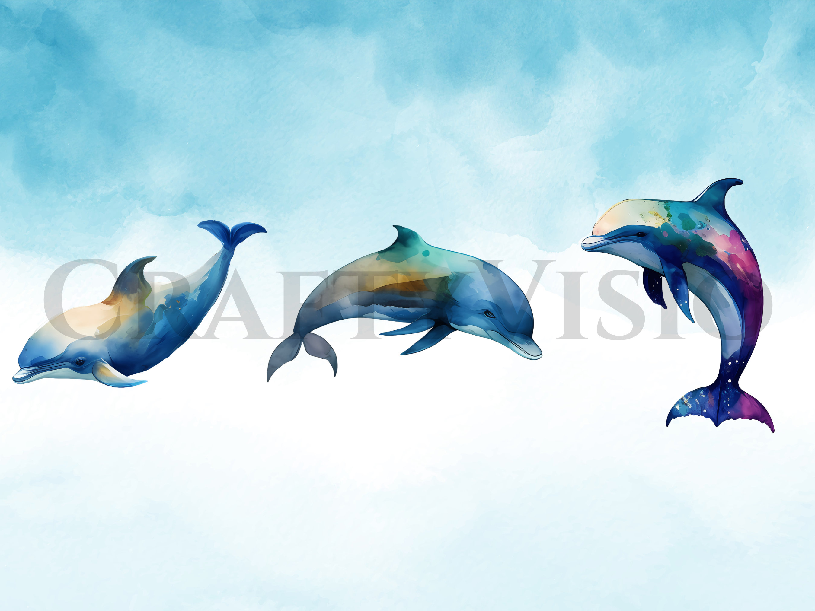 Watercolor Dolphin Clipart, Digital Download, PNG Bundle, Undersea ...