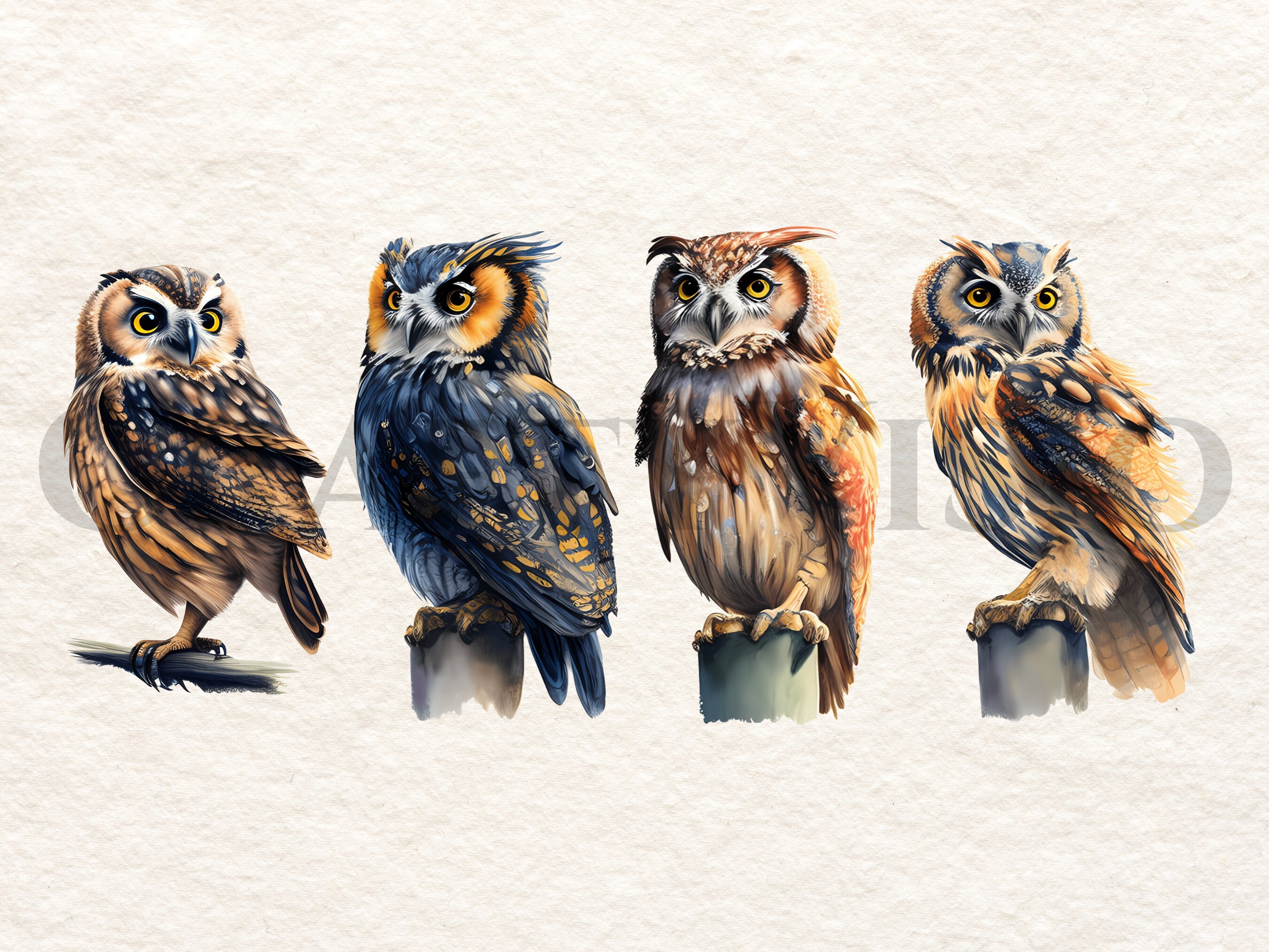 Watercolor Owls, Clipart, Png, Printable Image, Digital Download ...