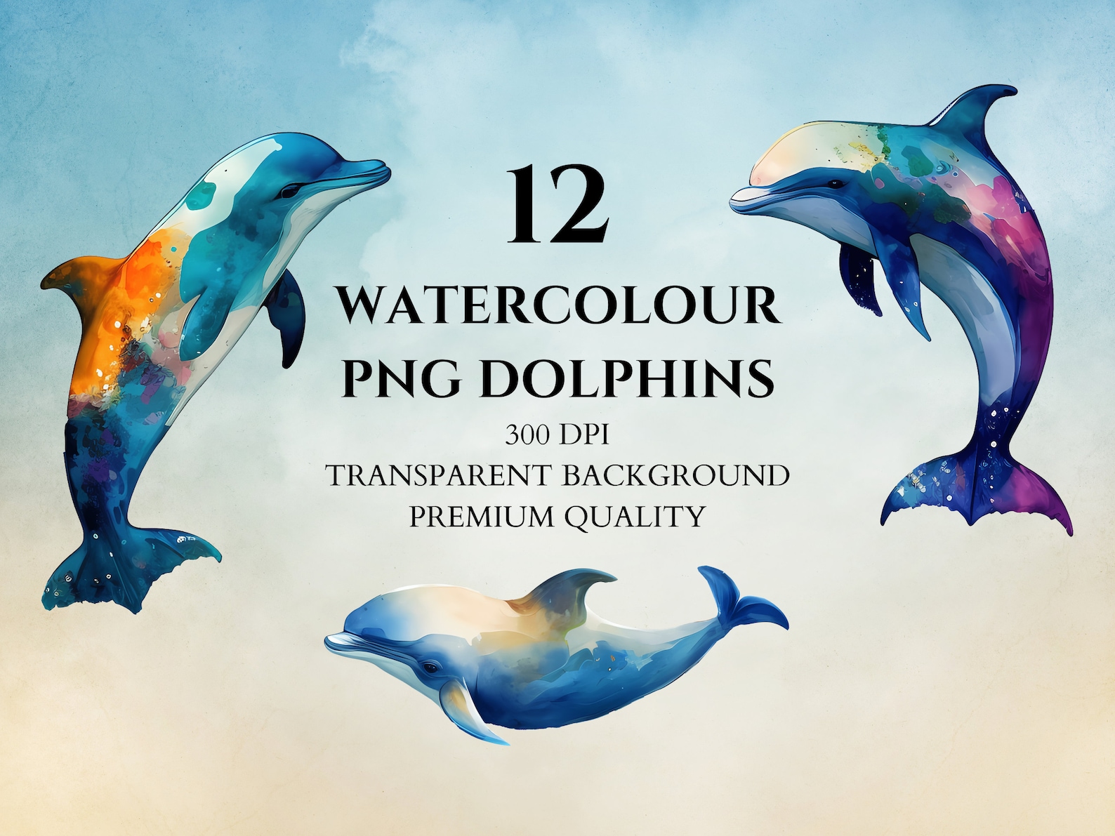 Watercolor Dolphin Clipart, Digital Download, PNG Bundle, Undersea ...