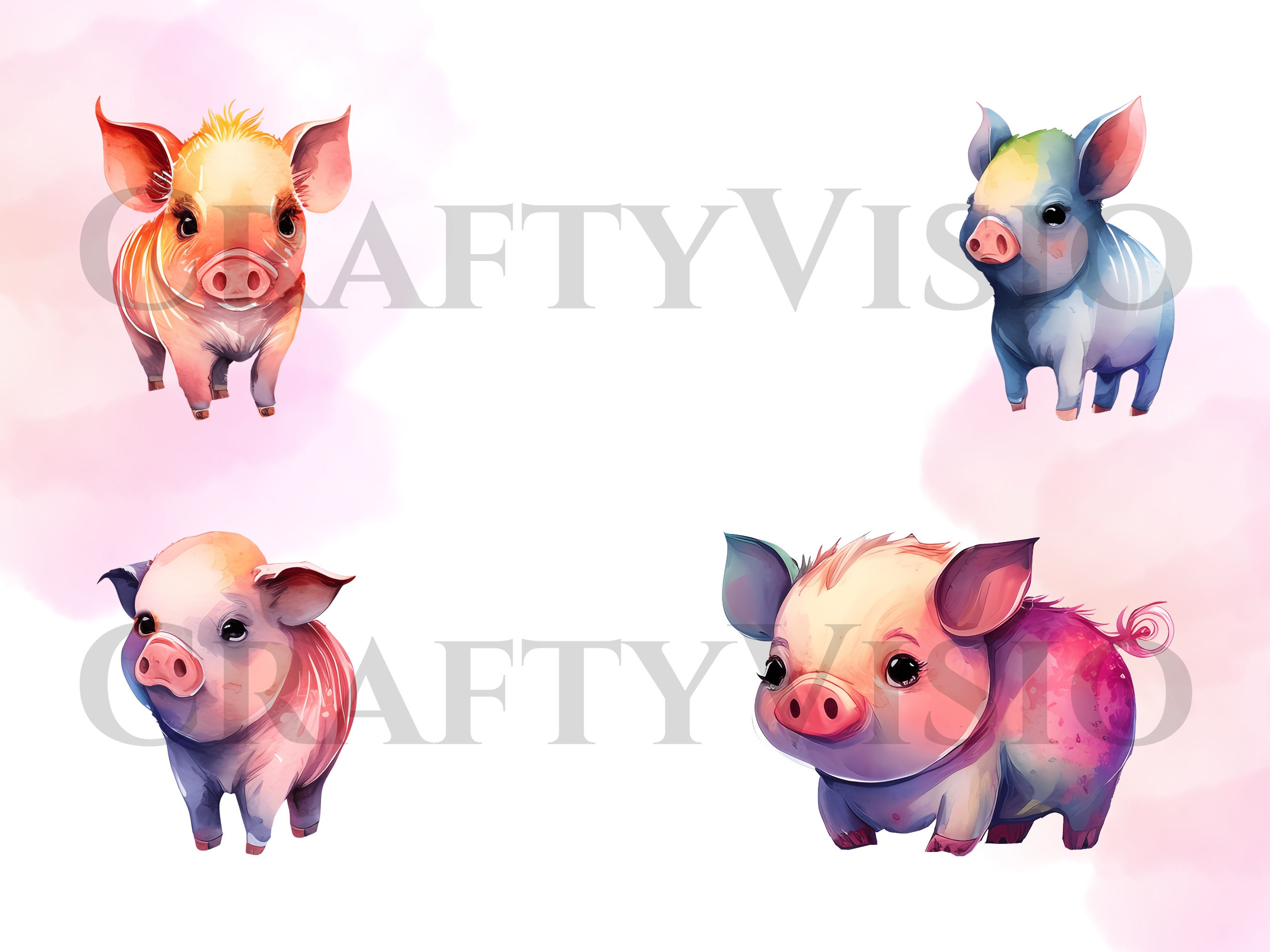 Watercolor Pig, Clipart, Digital Download, PNG Bundle, Baby Shower ...