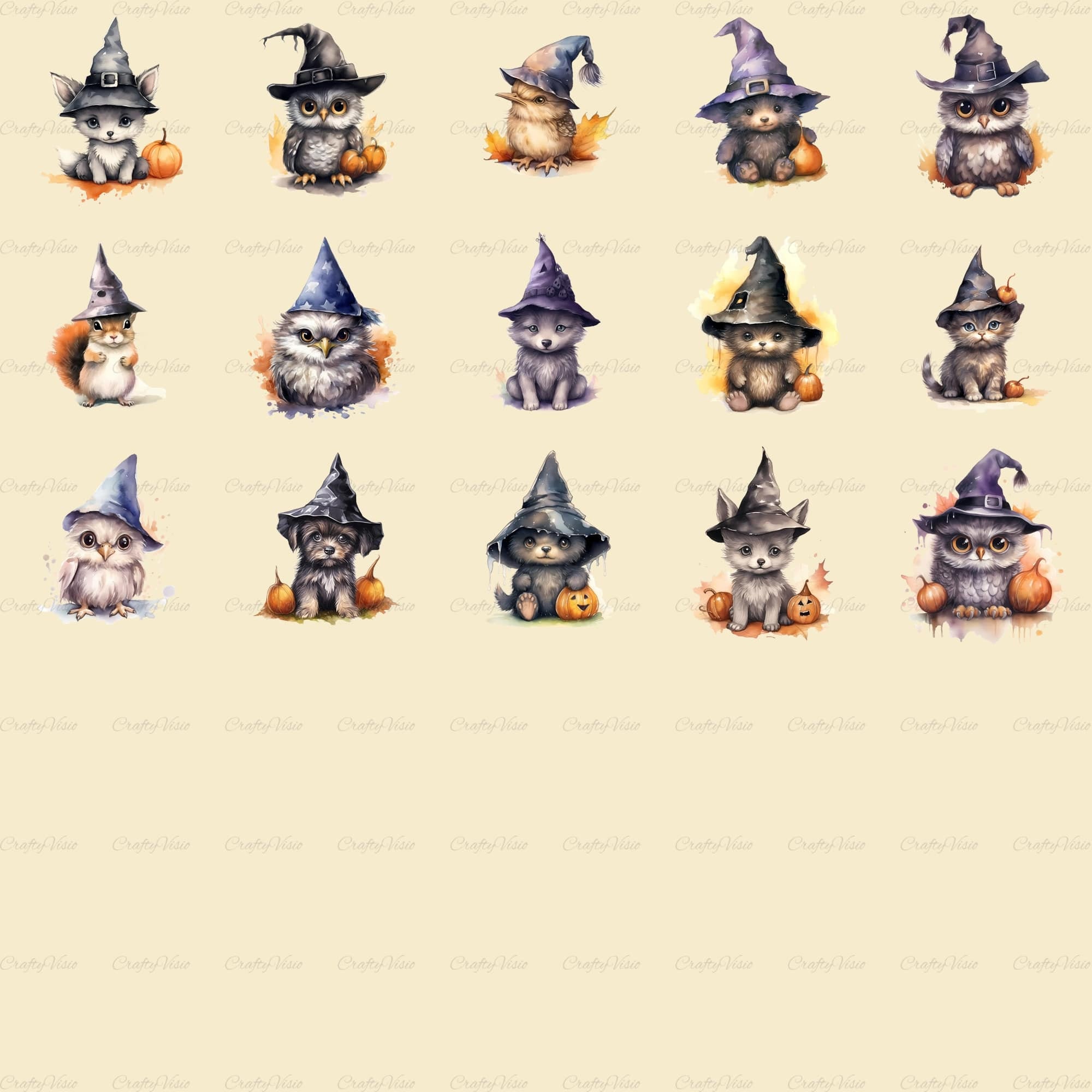 Cute Halloween Baby Animals Clipart Watercolor Bundle PNG - Etsy