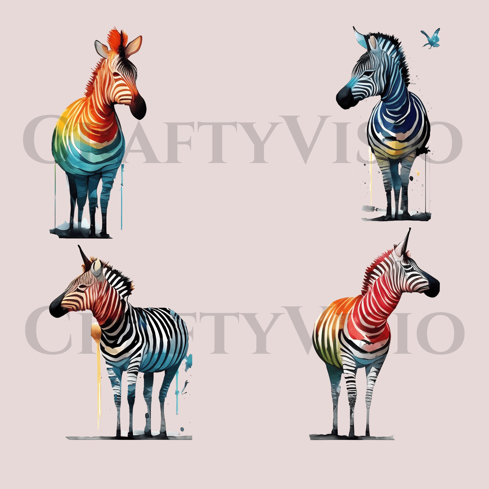 Watercolor Zebra Clipart Safari Animals PNG Bundle Digital - Etsy
