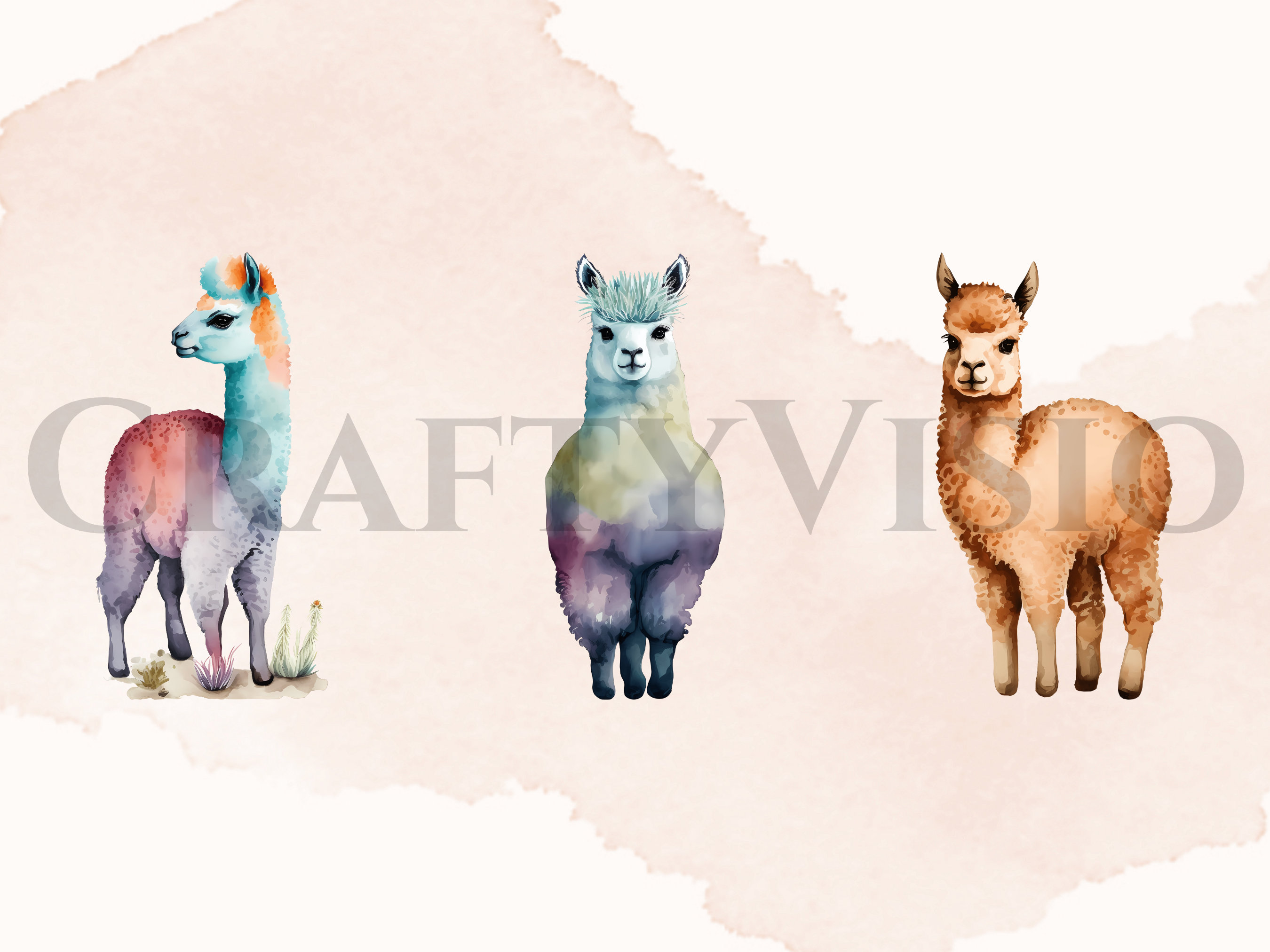 Lama Watercolor Clipart Digital Download PNG Bundle Baby - Etsy