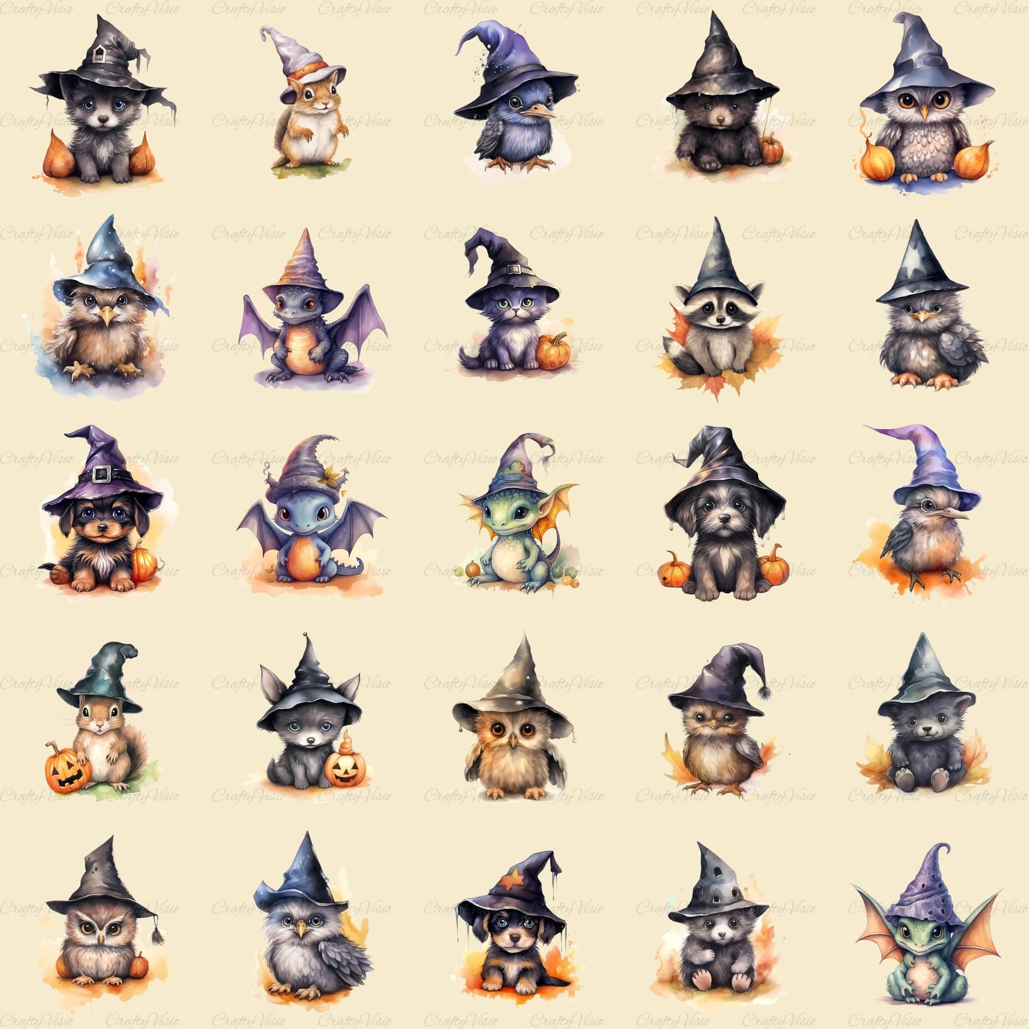 Cute Halloween Baby Animals Clipart Watercolor Bundle PNG - Etsy