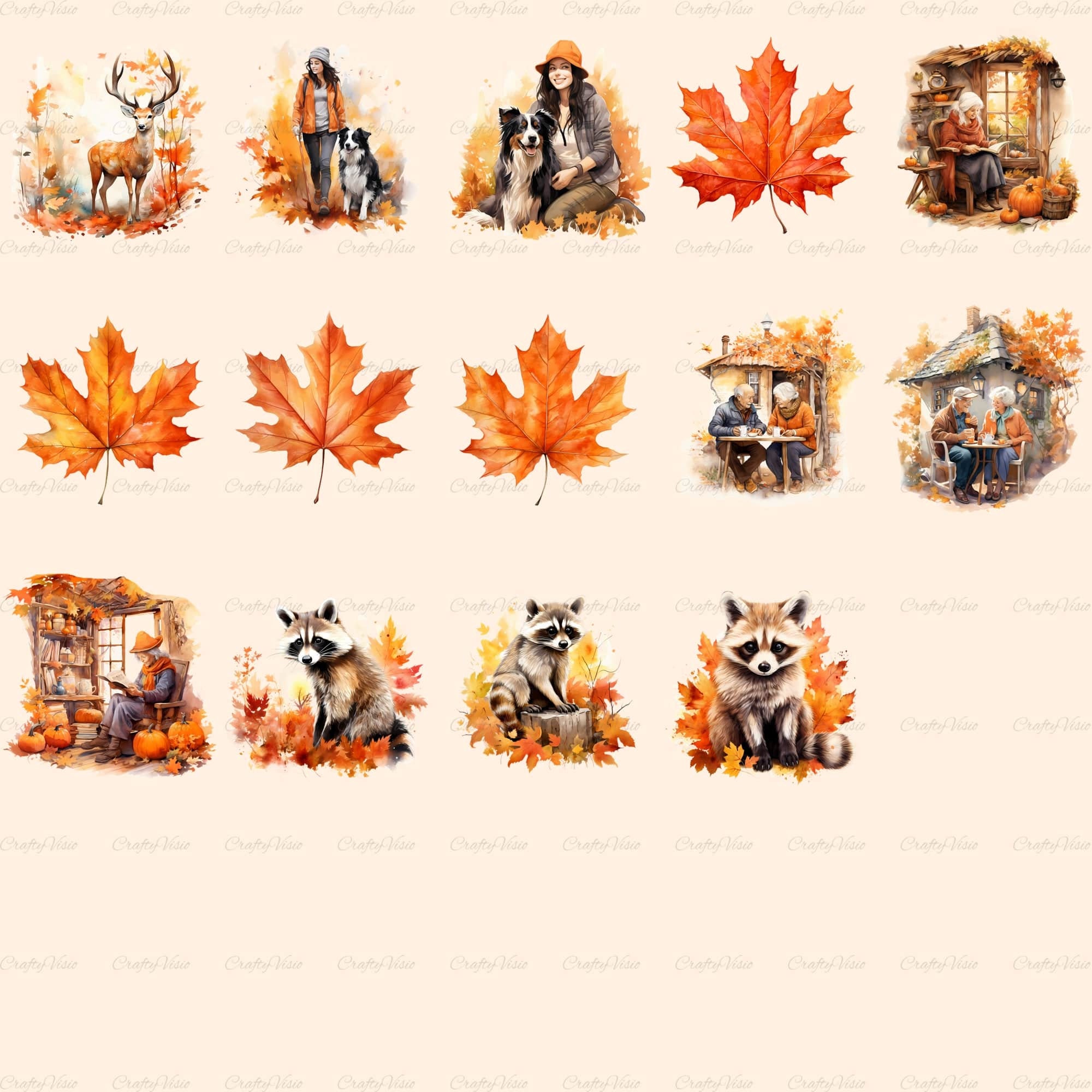 Watercolor Autumn Clipart Bundle Autumn Time Fall Leaves and - Etsy